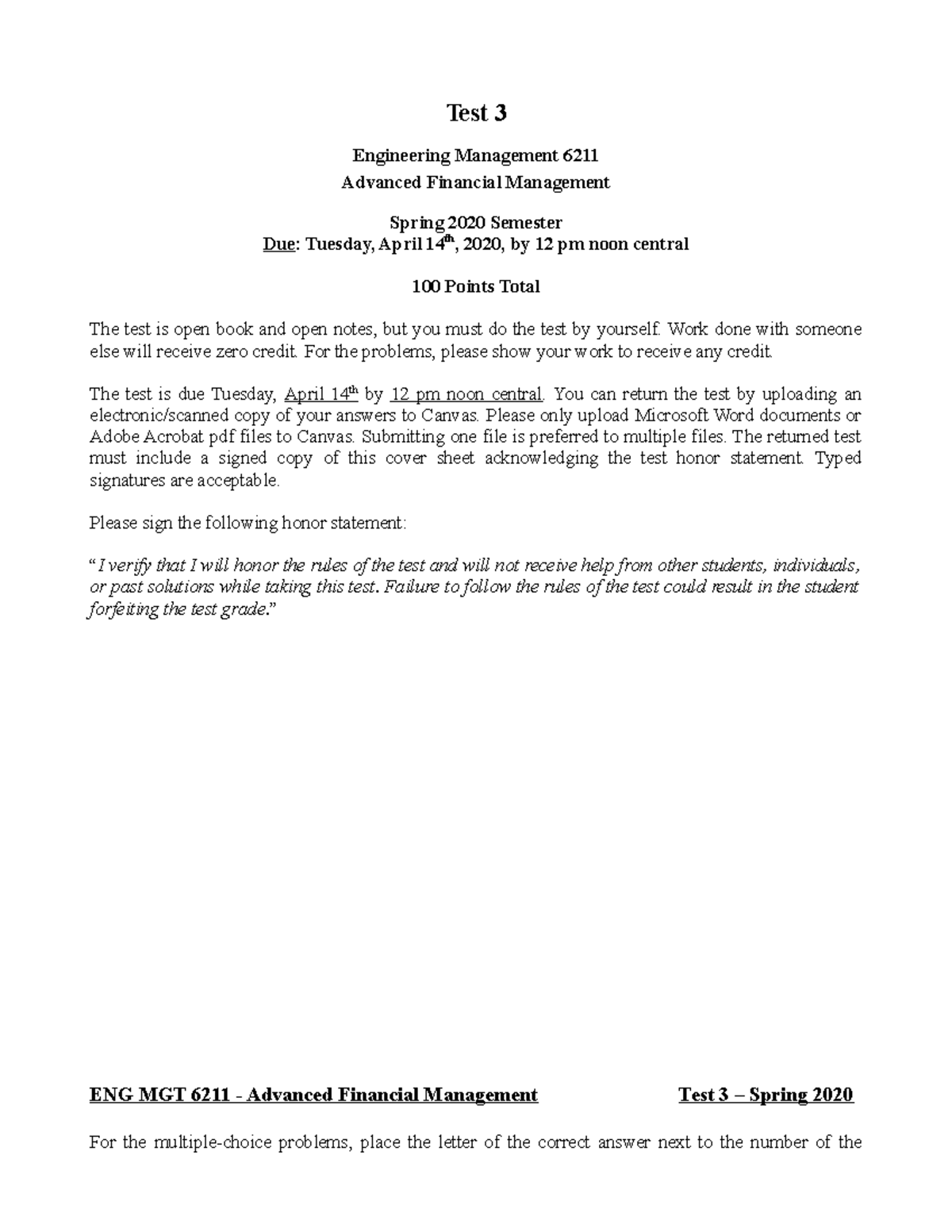 Eng Mgt 6211 Test 3 - Test - Test 3 Engineering Management 6211 ...