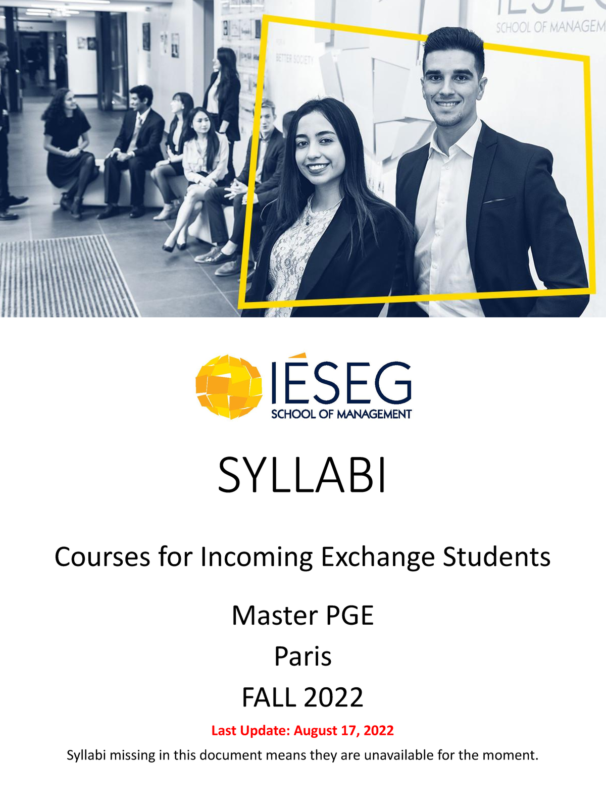 Syllabi Master-PGE Paris IN Fall2022-2 - SYLLABI Courses for Incoming ...