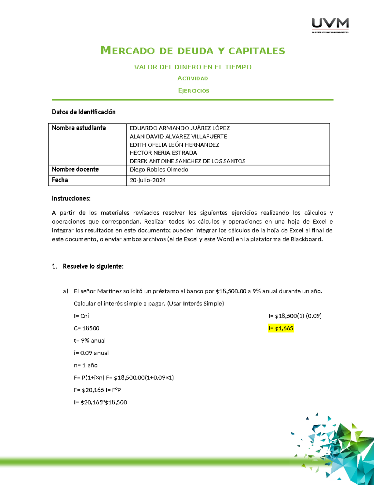 Actividad #2 Ejercicios EAJL - MERCADO DE DEUDA Y CAPITALES VALOR DEL DINERO EN EL TIEMPO ...