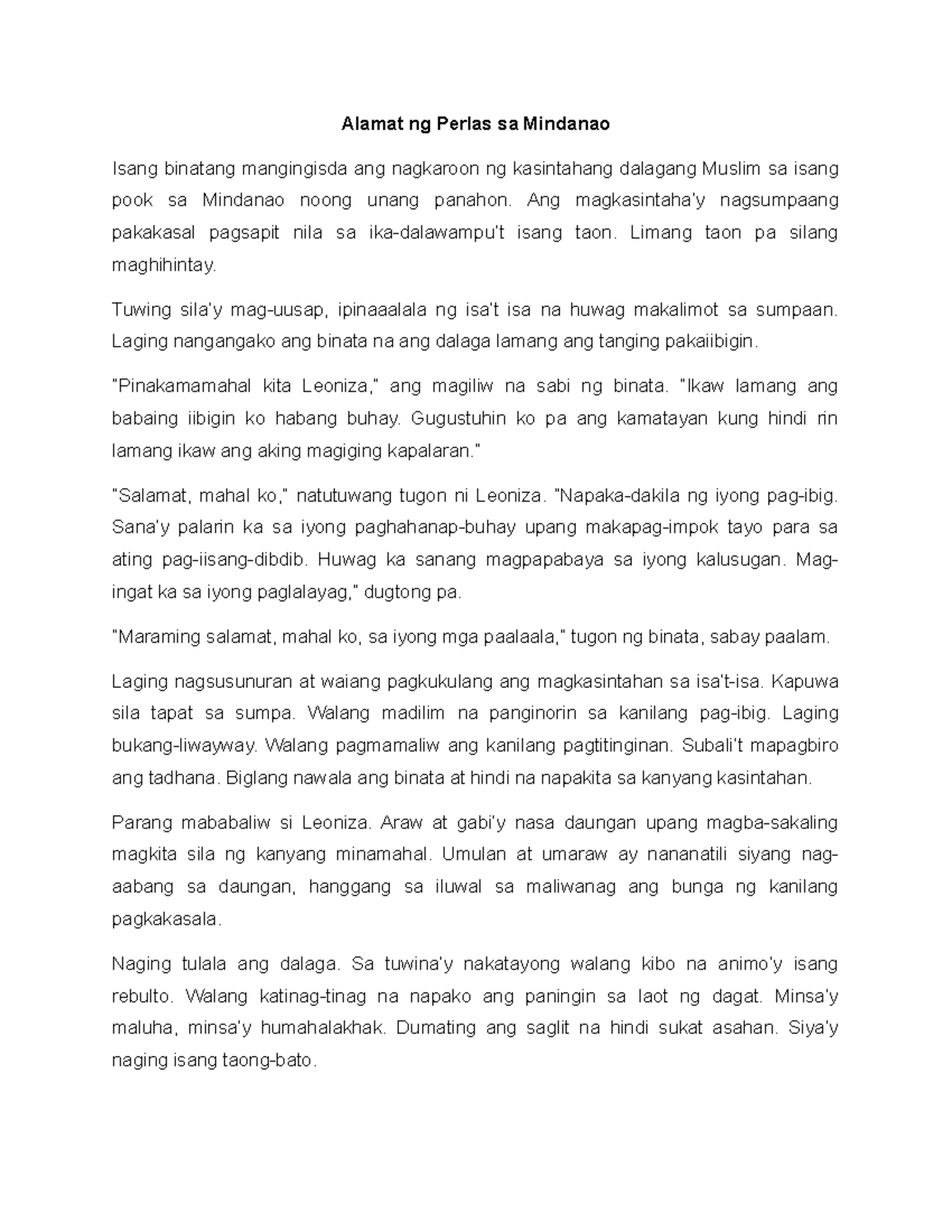 Alamat ng Perlas sa Mindanao - Ang magkasintaha’y nagsumpaang pakakasal ...