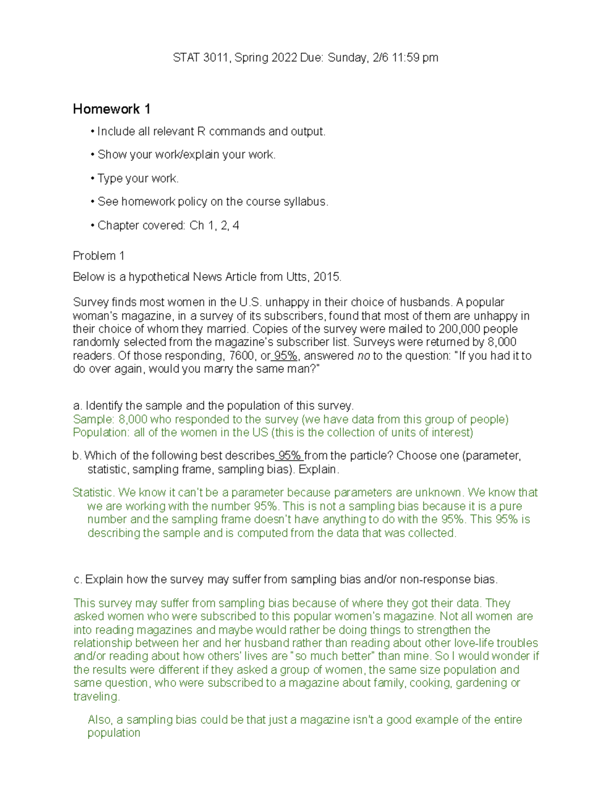 HW1- STATISTICS - STAT 3011, Spring 2022 Due: Sunday, 11:59 pm Homework ...