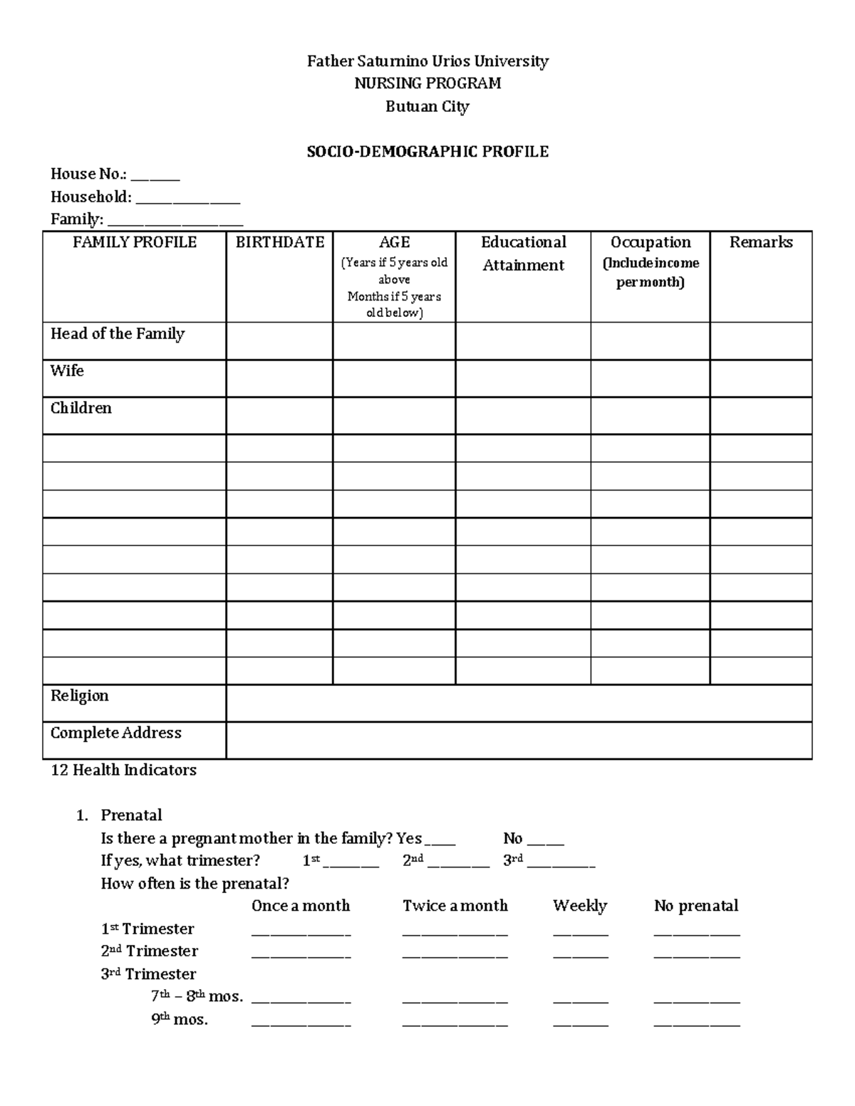 CHN-Survey-Tool - CHN SURVEY TOOL FOR DUTY - Father Saturnino Urios ...