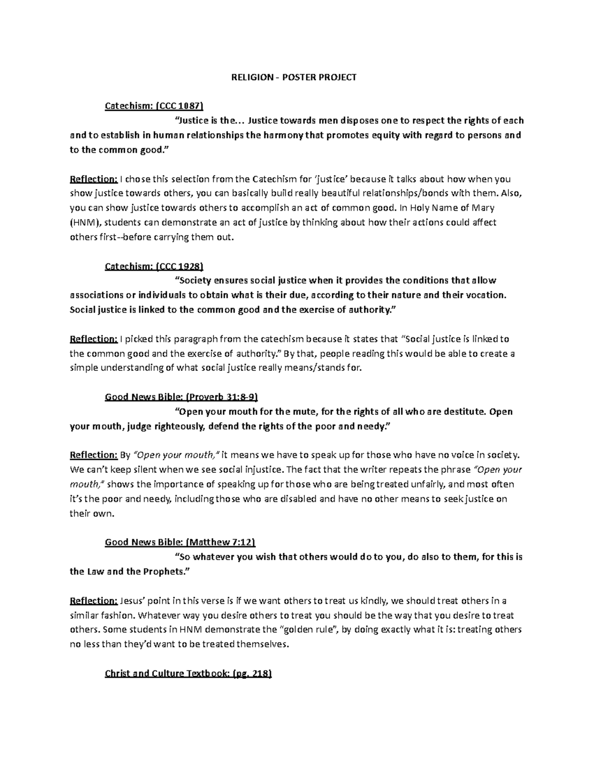 Grade 10 Poster Project - RELIGION - POSTER PROJECT Catechism: (CCC ...