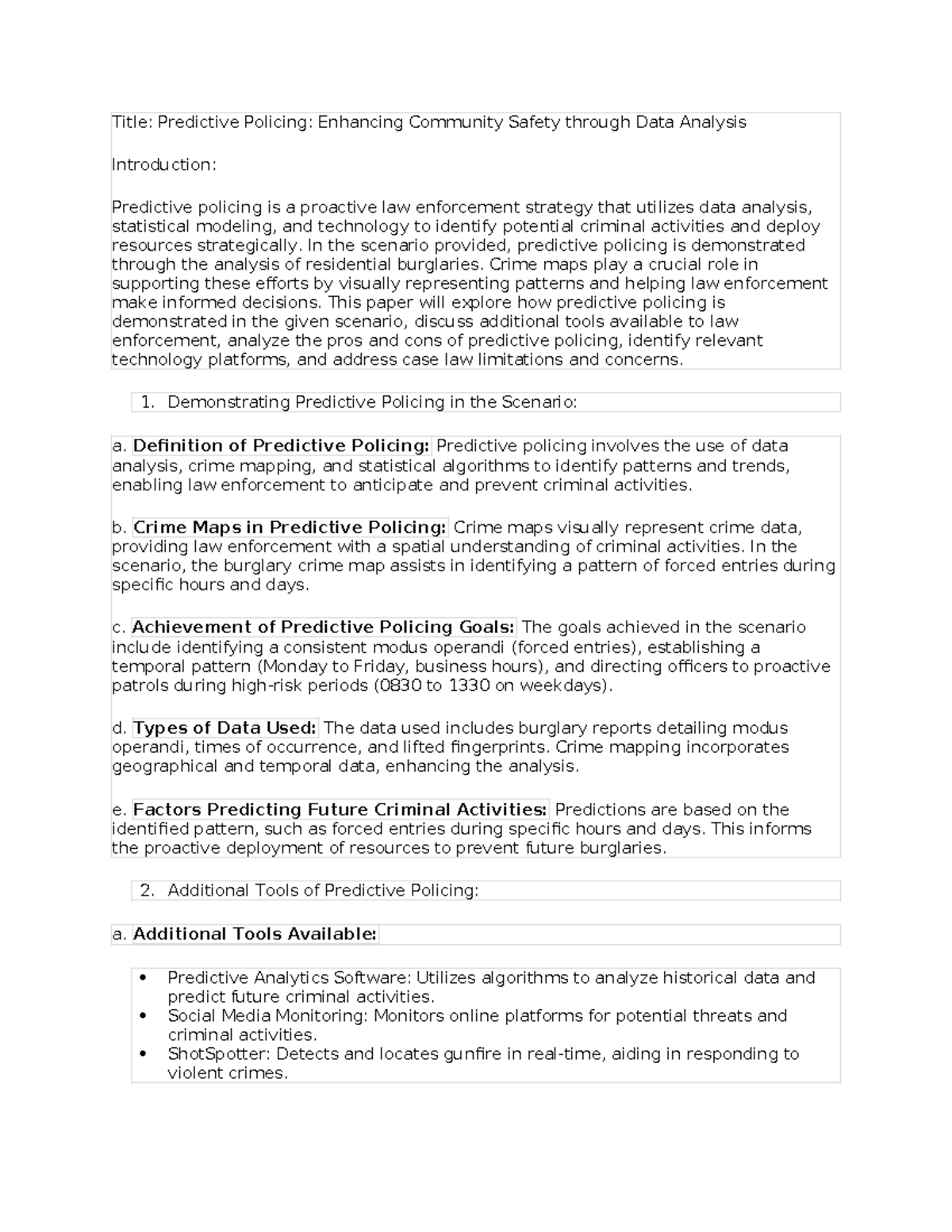 CJ 305 Module 1 Assignment - Title: Predictive Policing: Enhancing ...