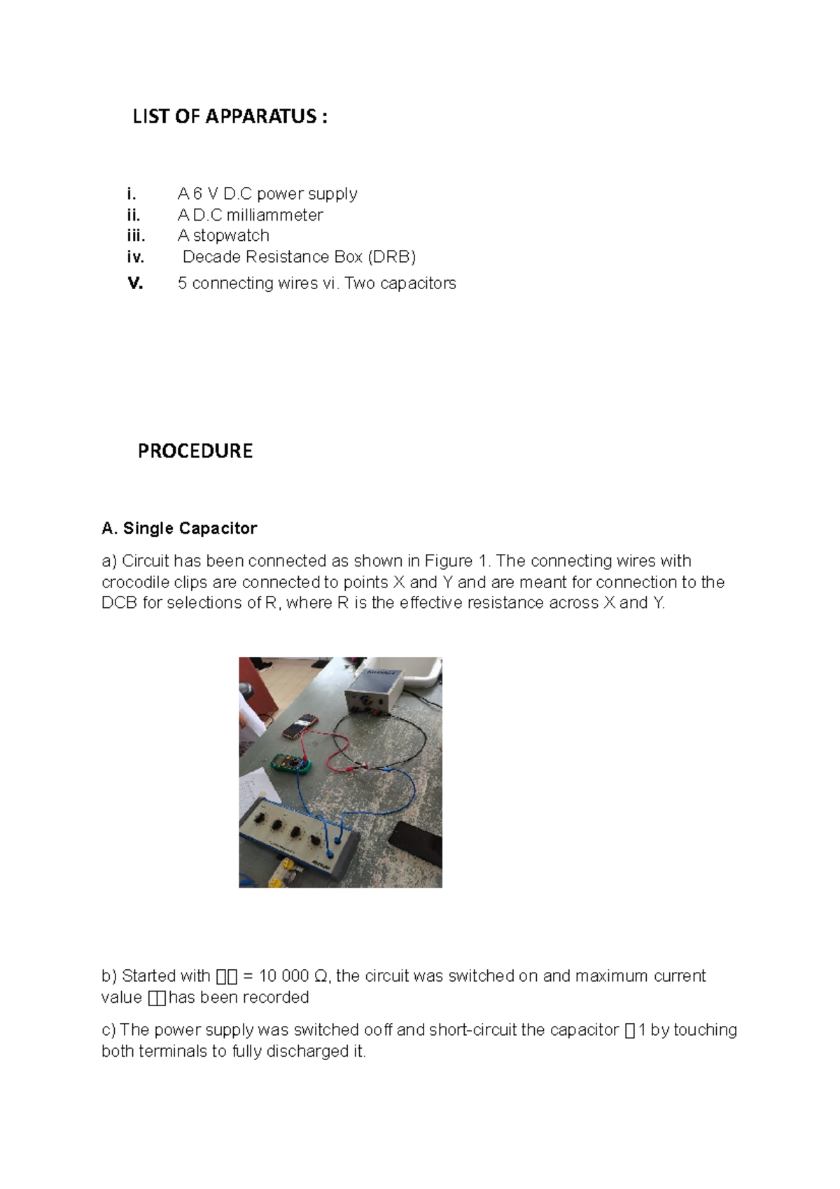 LAB PHY EX 1 - LAB REPORT PHY - LIST OF APPARATUS : i. A 6 V D power ...