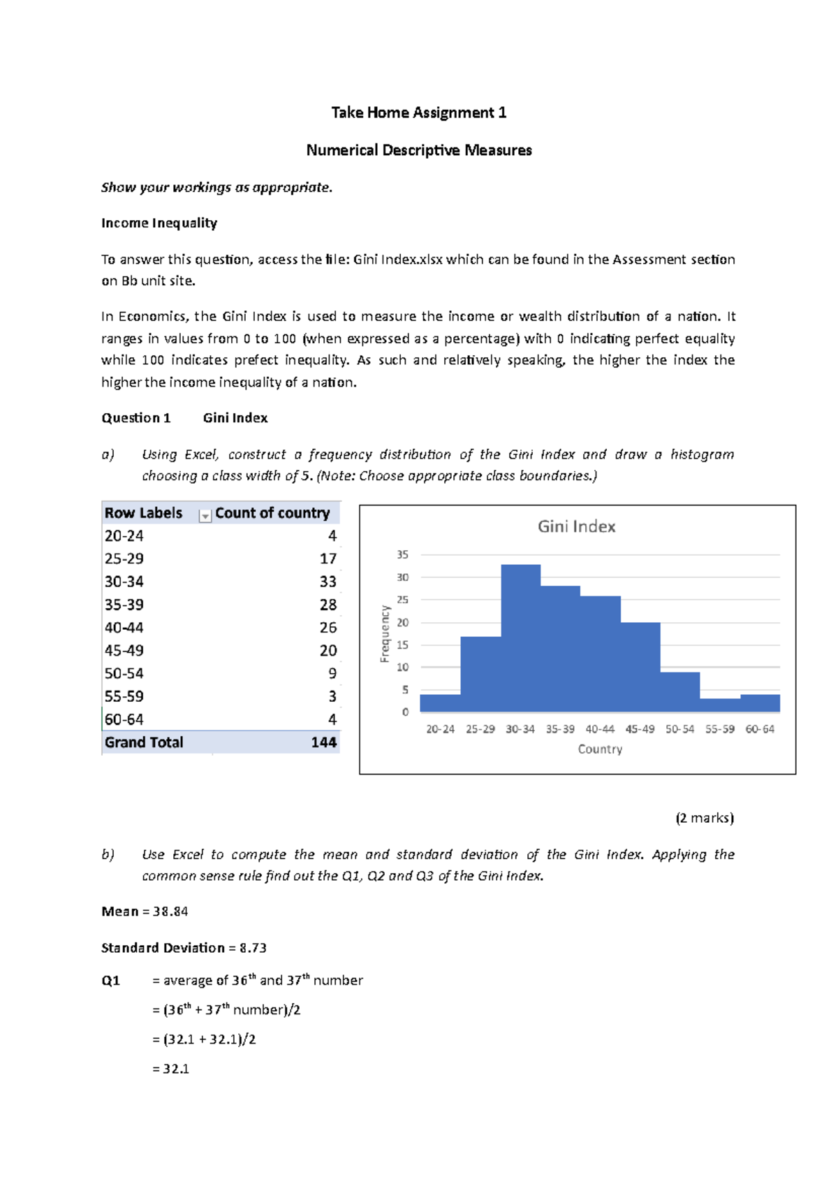 THA 1 - first take home assignment received full marks - Take Home ...