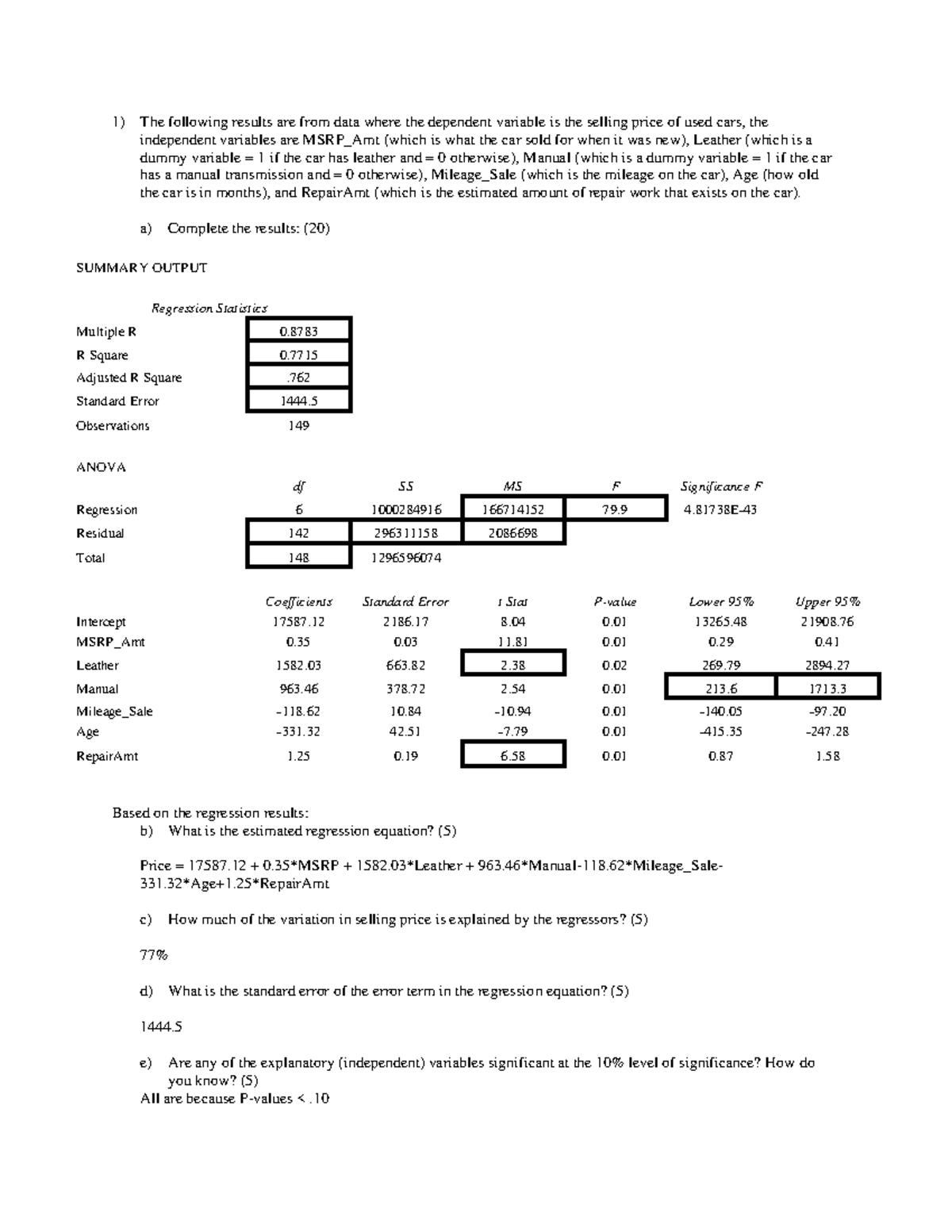 Multiple Regression Problems Answers The Following Results Are From multiple-regression-problems-answers-the-following-results-are-from