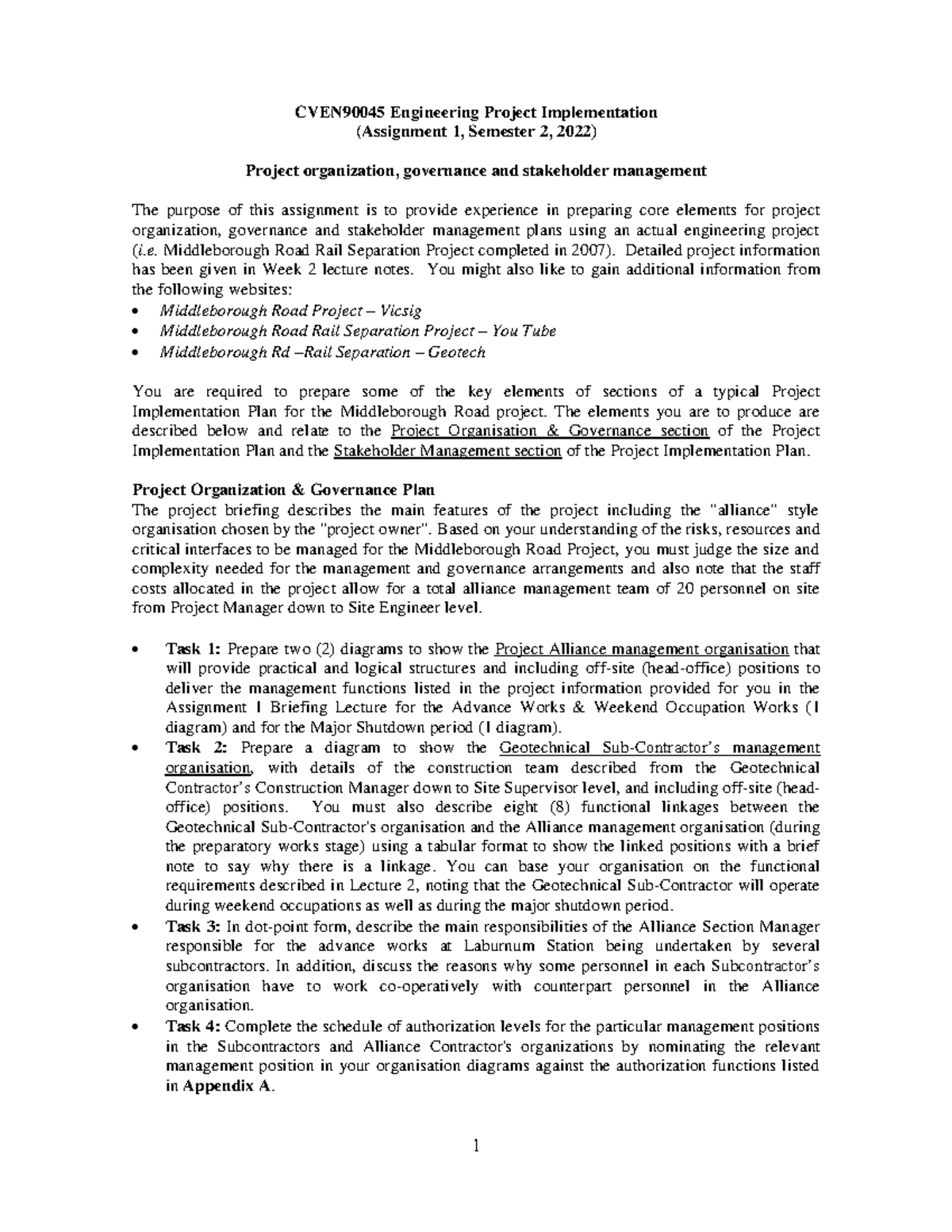 CVEN90045 Assignment 1 2022 - 1 CVEN90045 Engineering Project Implementation (Assignment 1 ...