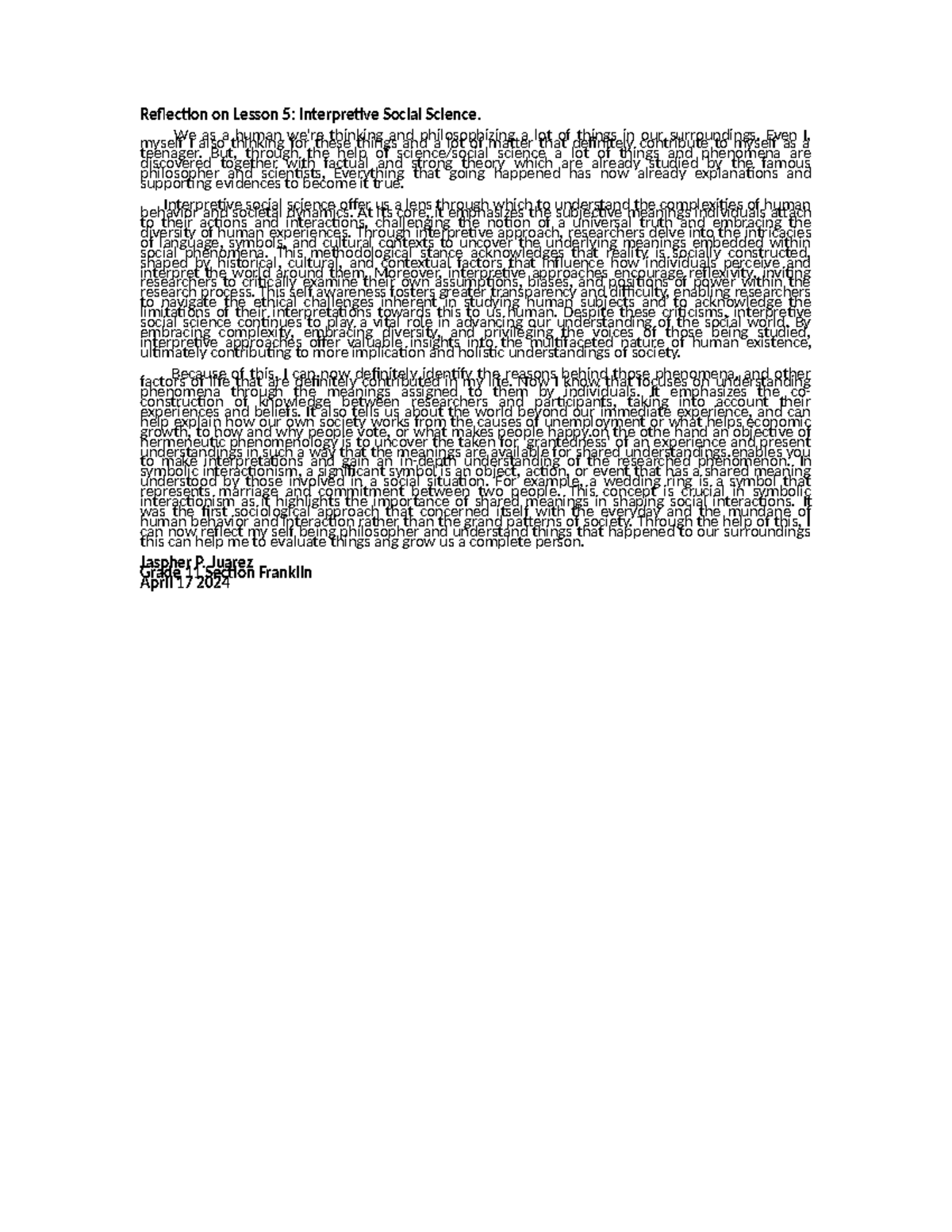 DISS(reflection paper) - Reflection on Lesson 5: Interpretive Social ...