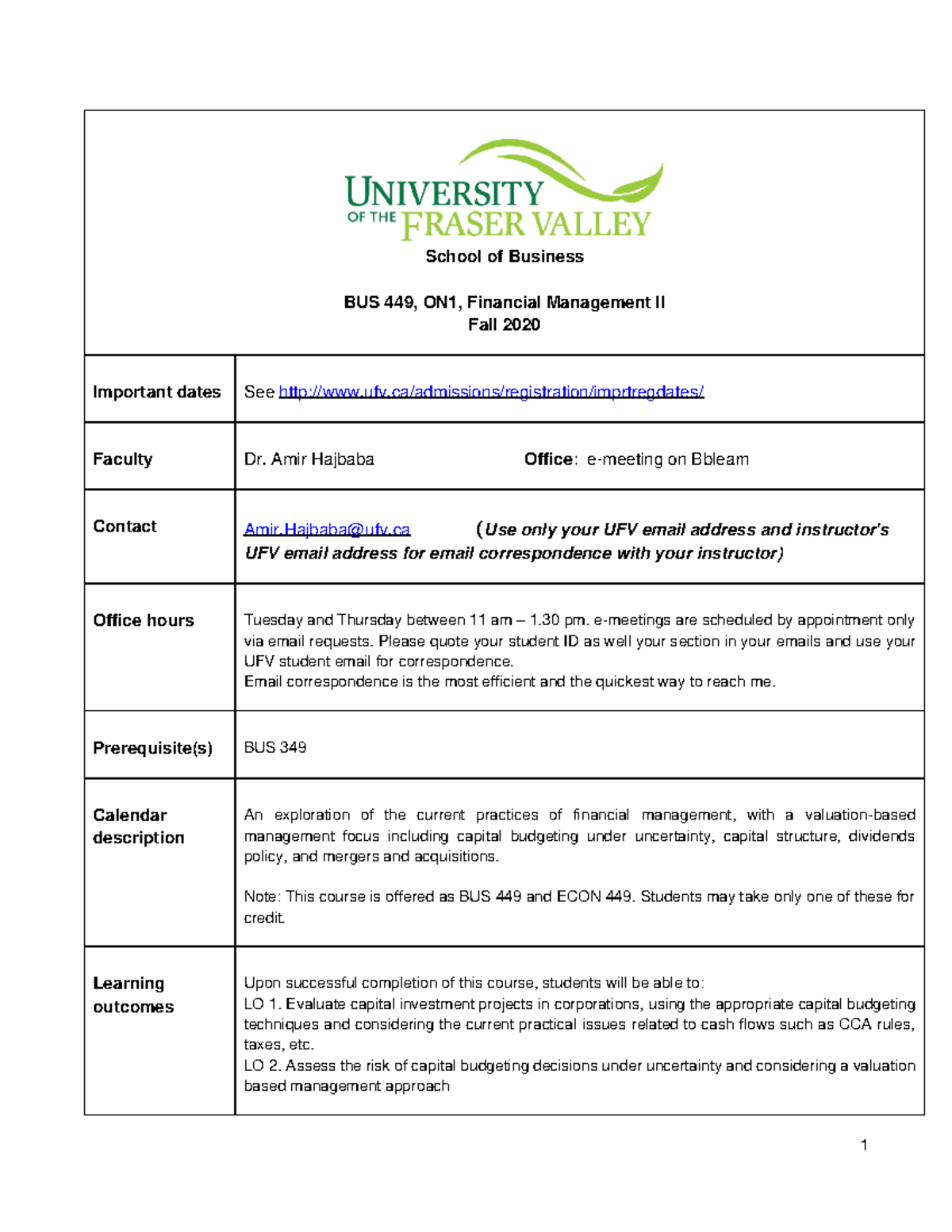 BUS 449 Outline Fall 2020 - ON1 - Warning: TT: undefined function: 32 ...