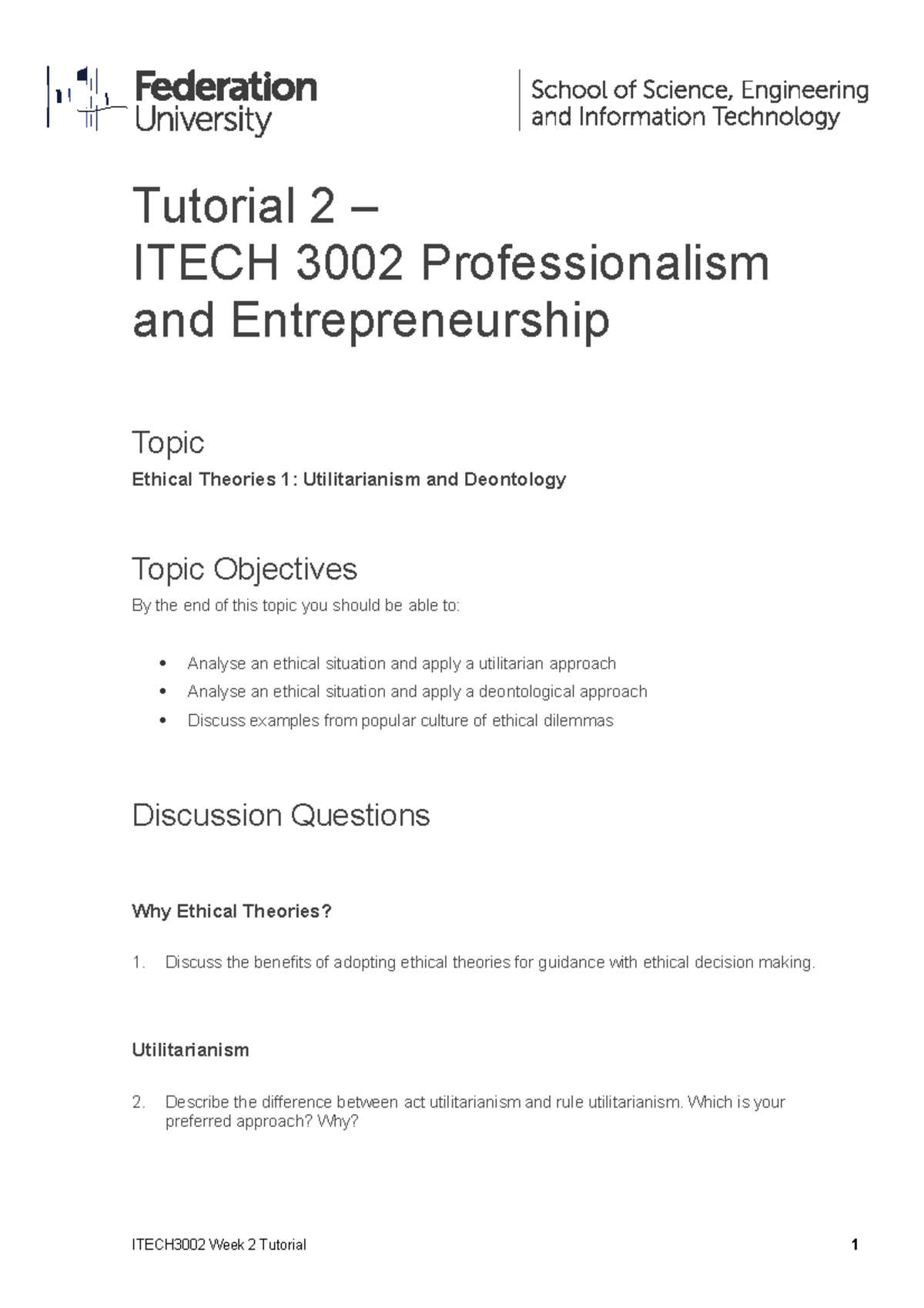 Itech 3002 - week 2 tutorial - Tutorial 2 – ITECH 3002 Professionalism ...