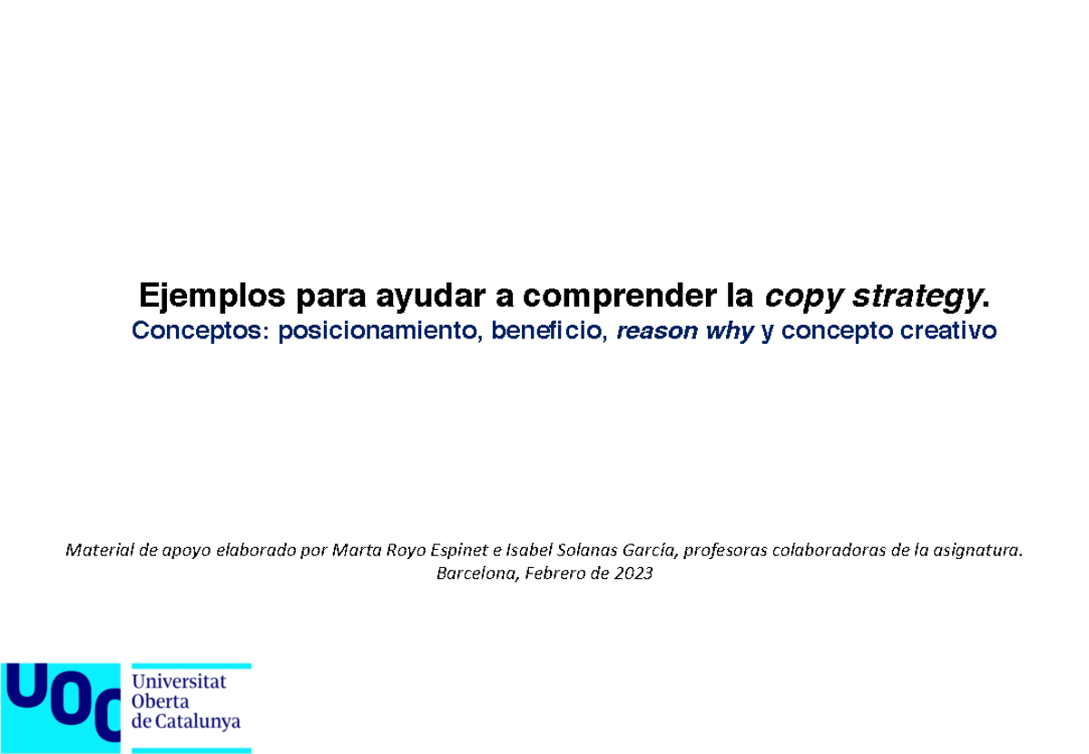 Copy strategy - apuntes pwp - Ejemplos para ayudar a comprender la copy ...