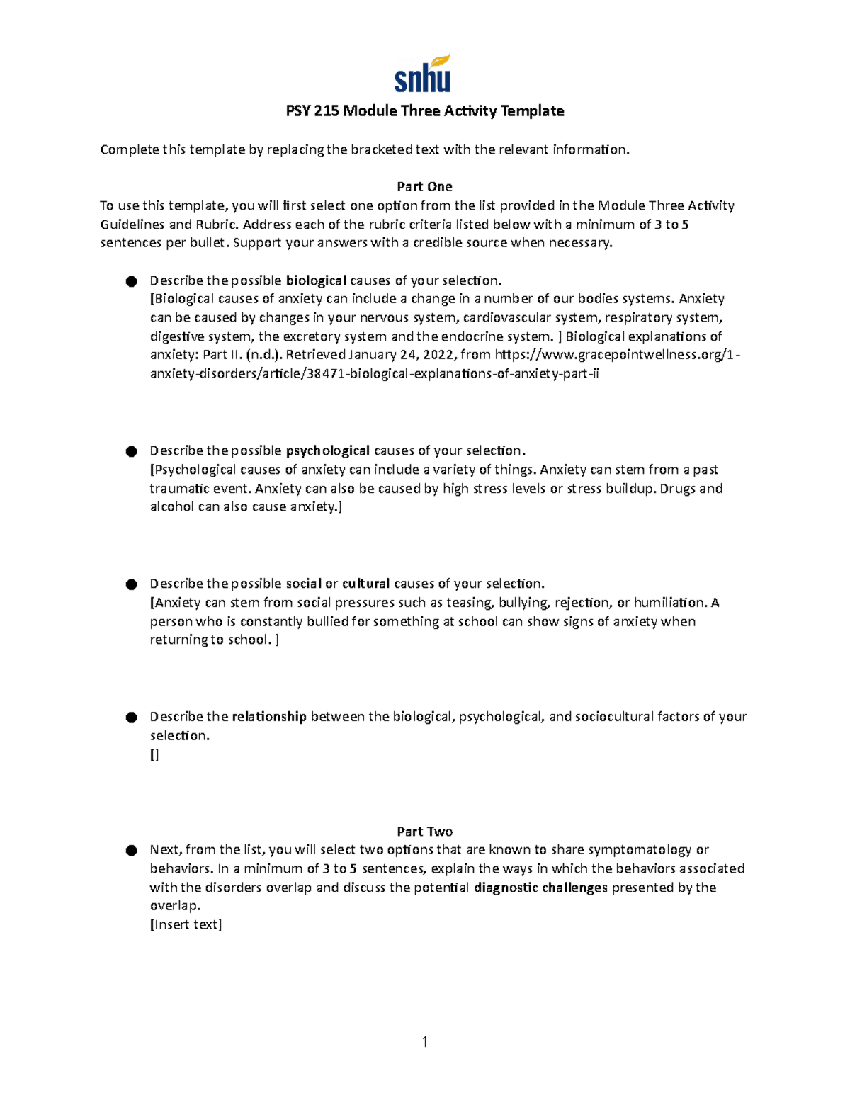 PSY 215 Module Three Activity - Part One To use this template, you will ...