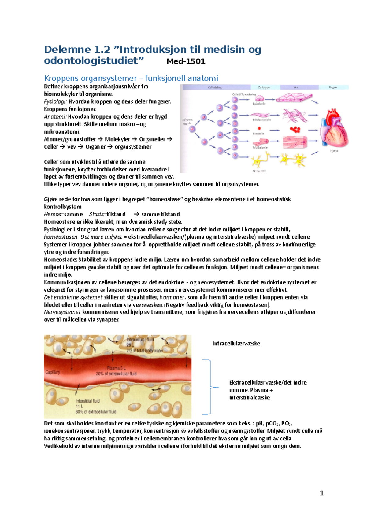 Læringsmål- 1 - Delemne 1 til medisin og Kroppens organsystemer ...