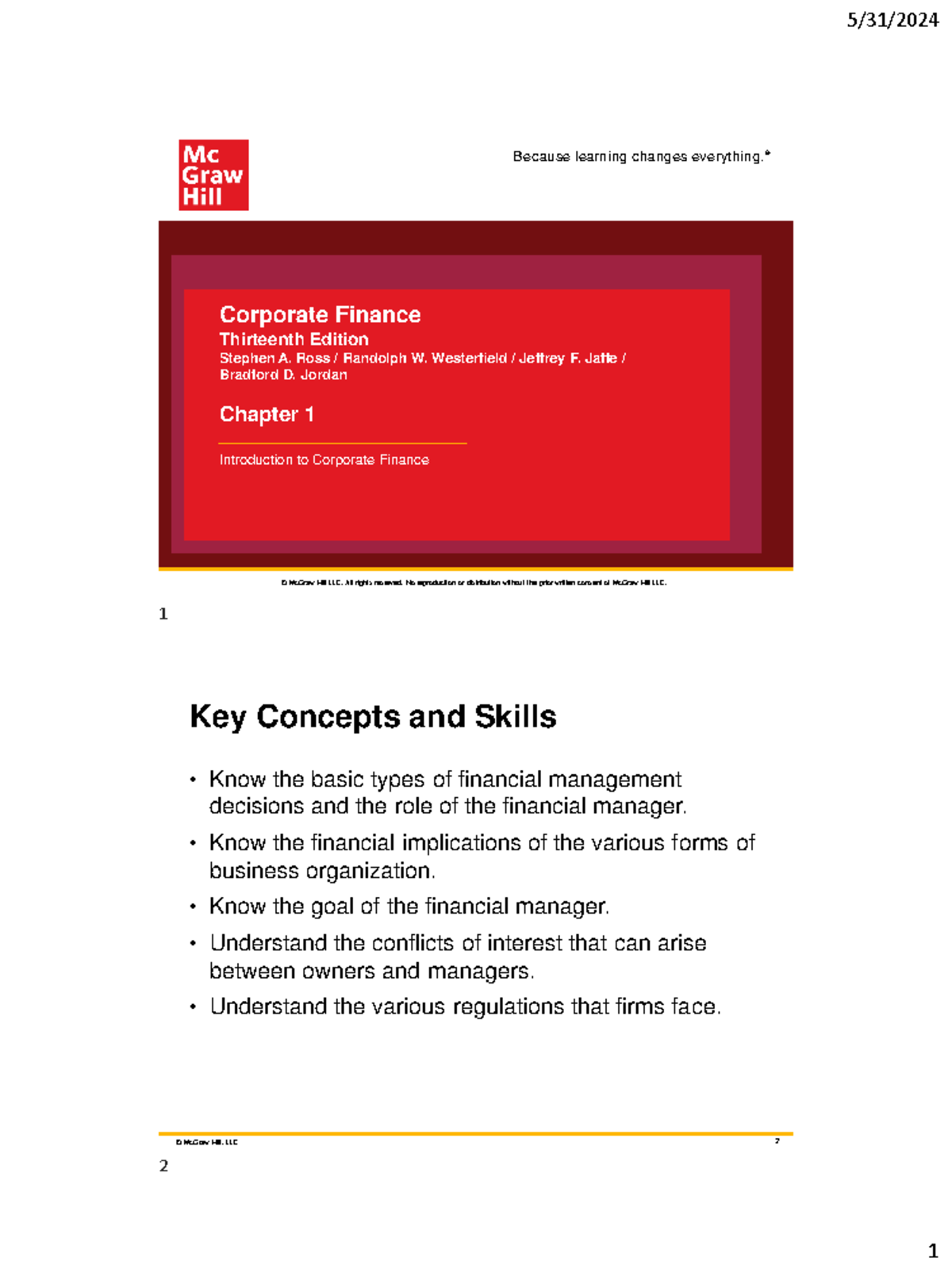 01 Introduction to Corporate Finance - Because learning changes ...