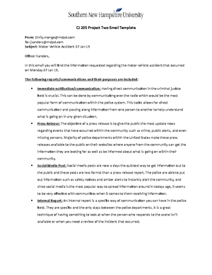 CJ 205 Project Two Press Release - Press Release 0230 hours on Monday ...