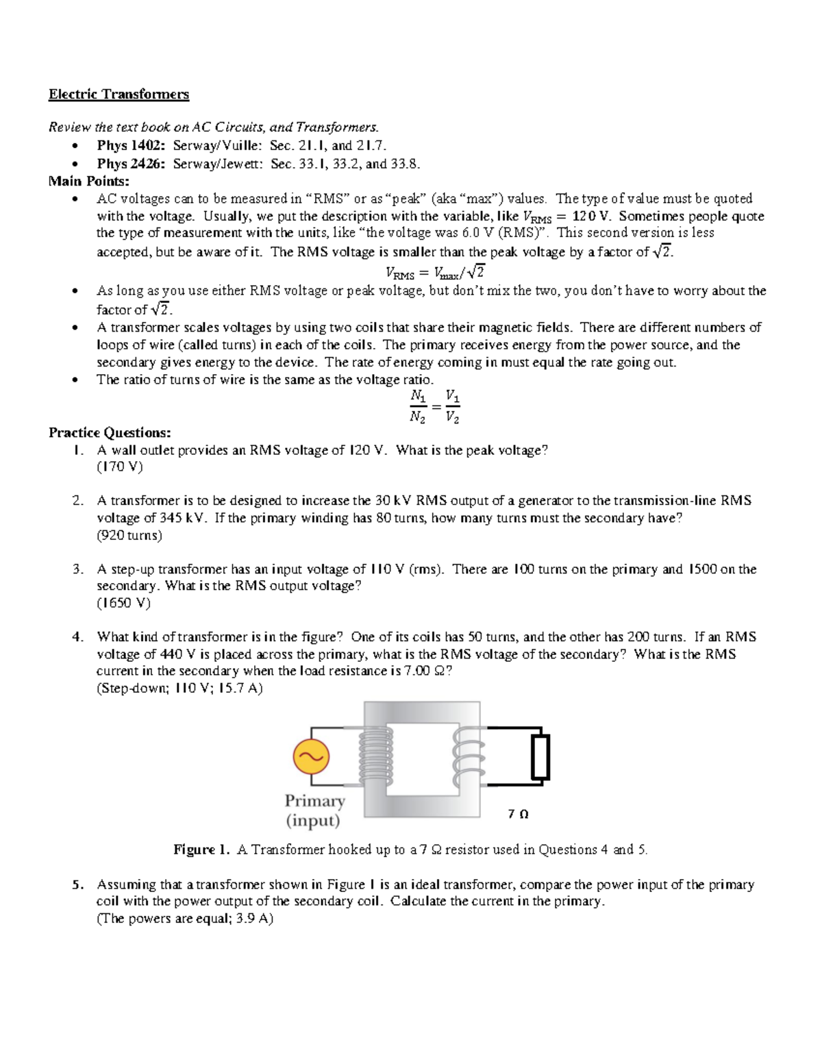 07 Practice Electric Transformers Electric Transformers Review The Text Book On Ac Circuits