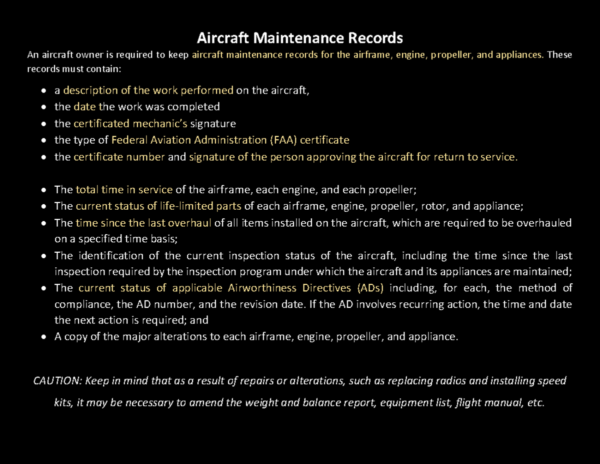 Maintenance-and-Operation - Aircraft Maintenance Records An aircraft ...