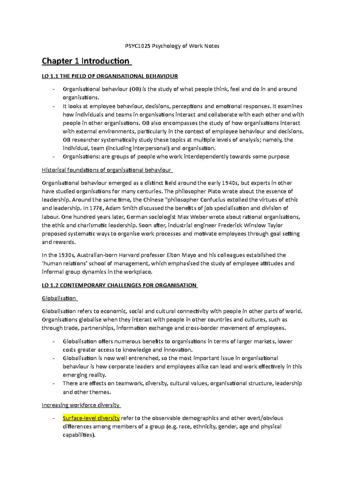 PSYC1025 Psychology of Work Notes - PSYC1025 Psychology of Work Notes ...
