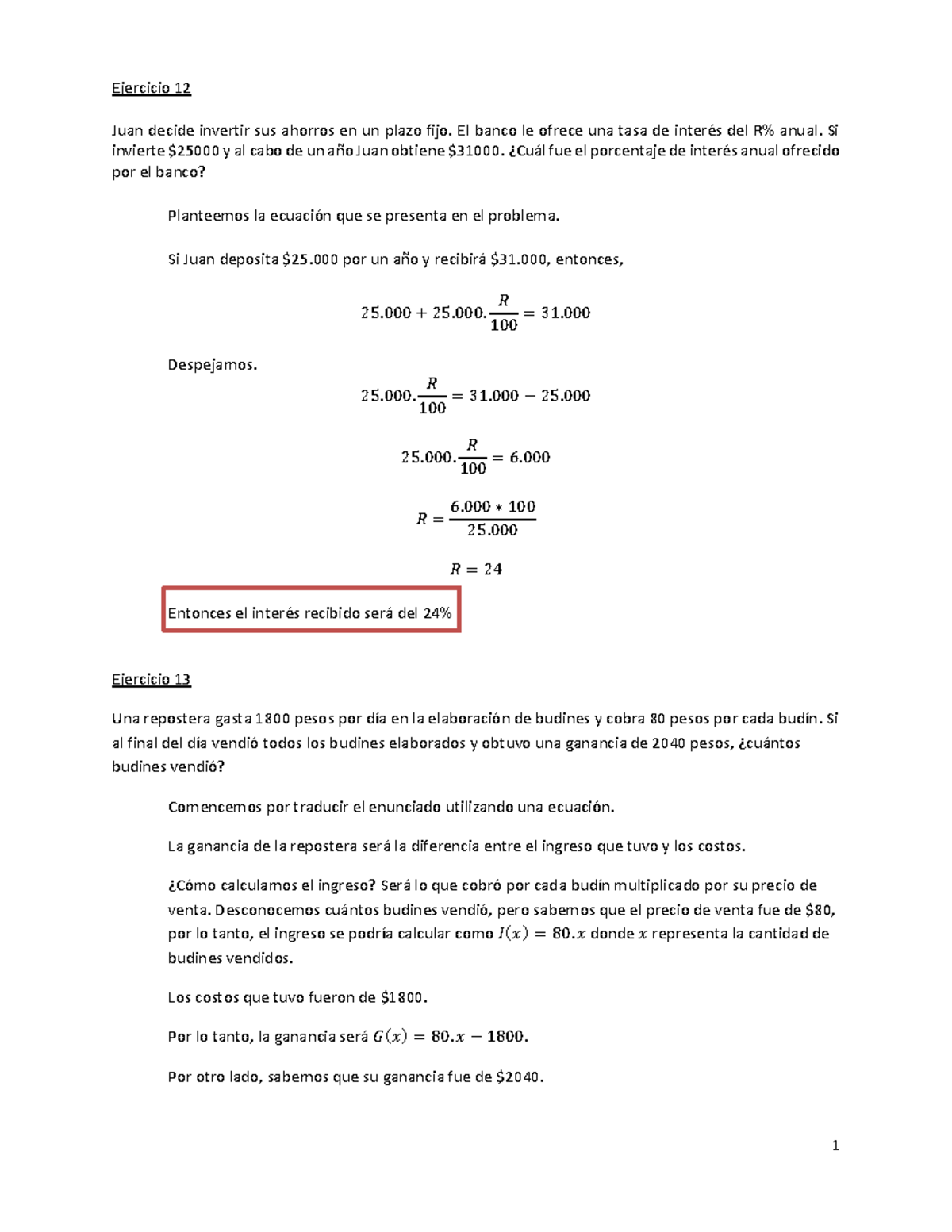 TP1 Ejercicios 12 al 29 - Ejercicio 12 Juan decide invertir sus ahorros ...
