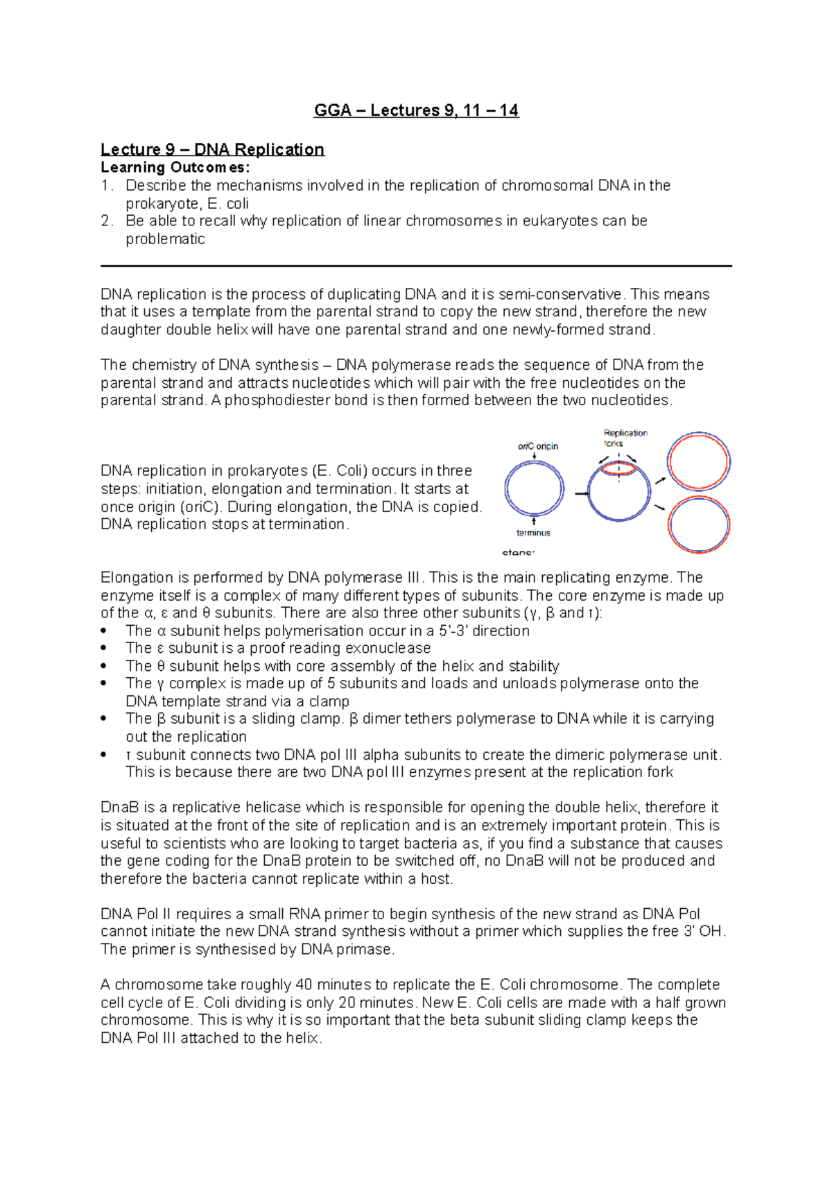 Lectures 9,11-14 - GGA – Lectures 9, 11 – 14 Lecture 9 – DNA ...