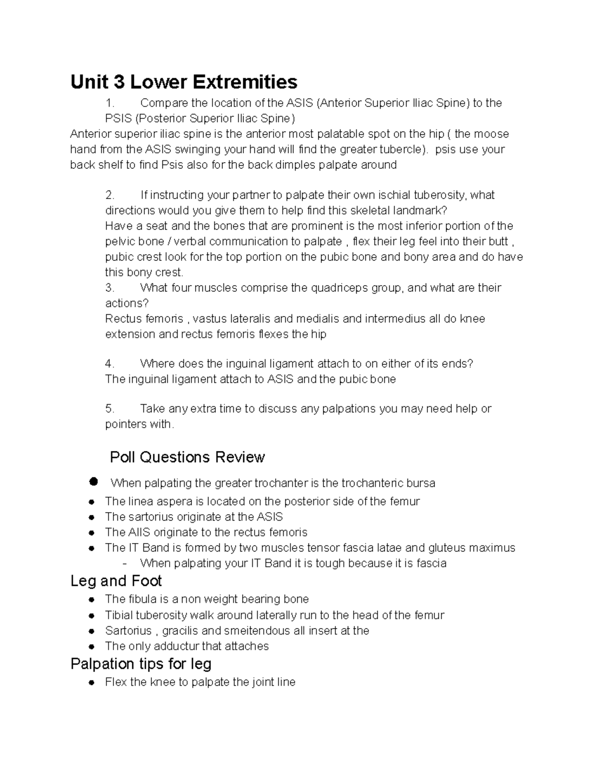 Unit 3 Kins 2424 Functional Anatonmy - Unit 3 Lower Extremities Compare ...