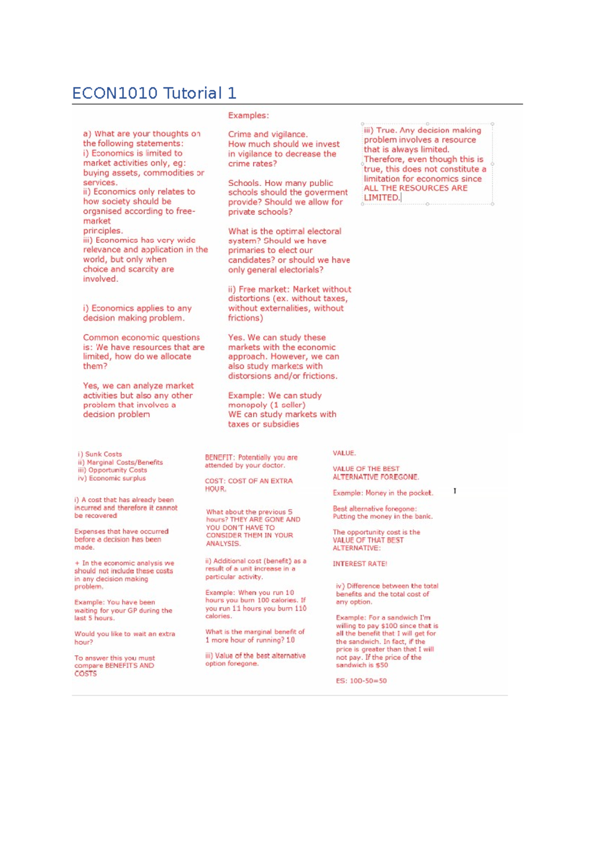 ECON1010 Tutorial 1 - ECON1010 - ECON1010 Tutorial - Studocu