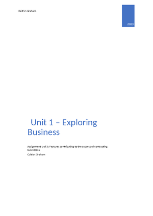Unit 1 Assignment 1 exploring business - I I 1 I UnitI 1 I ...