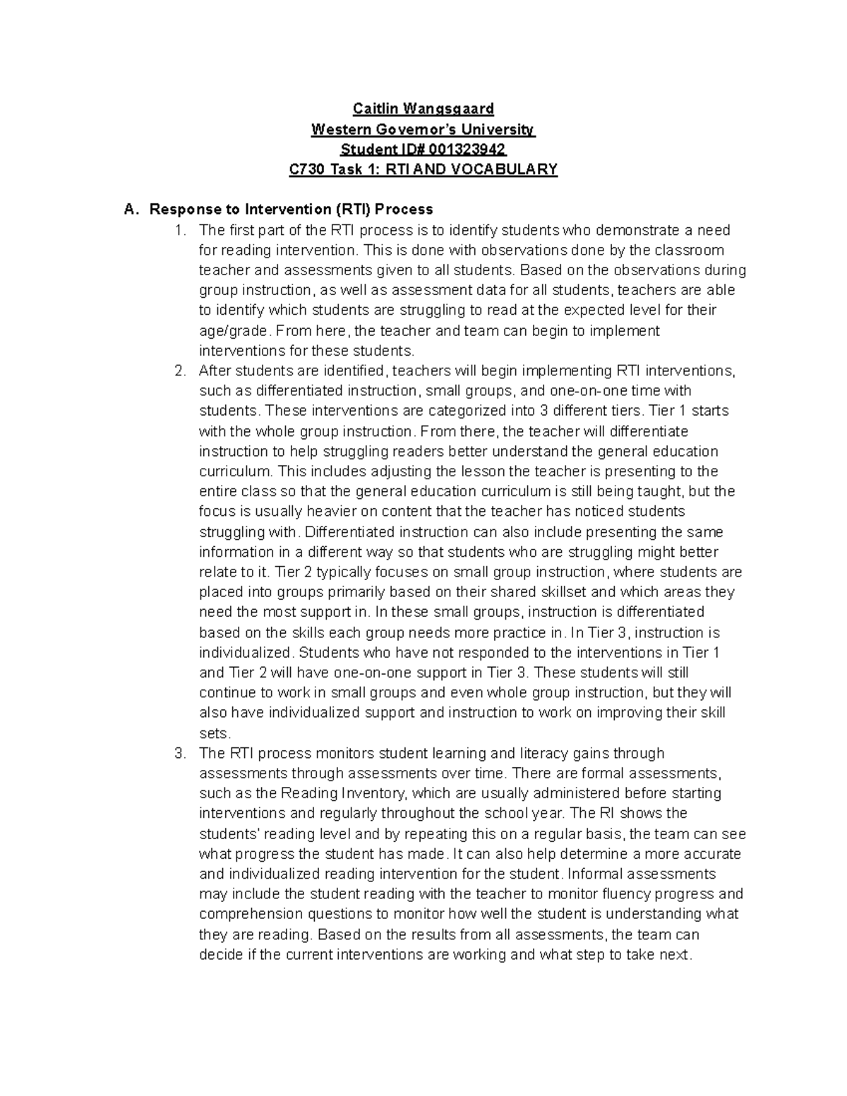 C730 Task 1 - Task 1 for Secondary Reading Instruction and ...