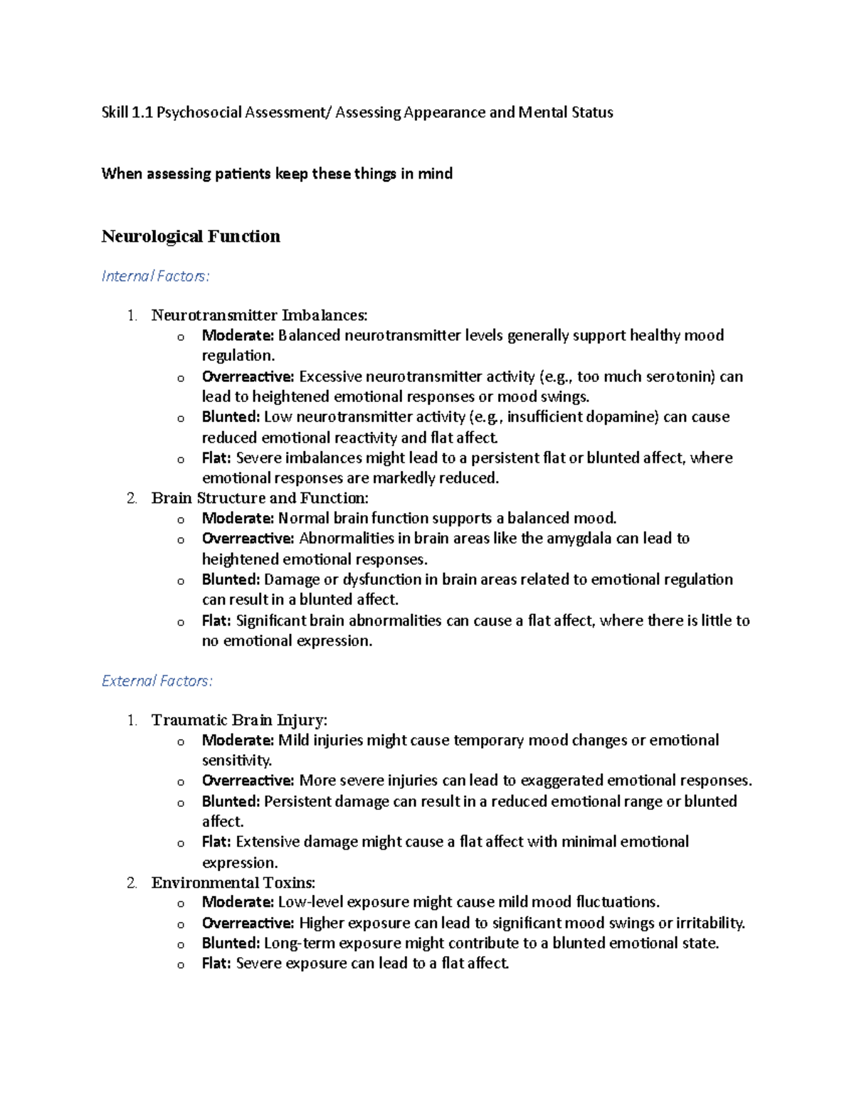 Skills Performance - Skill 1 Psychosocial Assessment/ Assessing ...