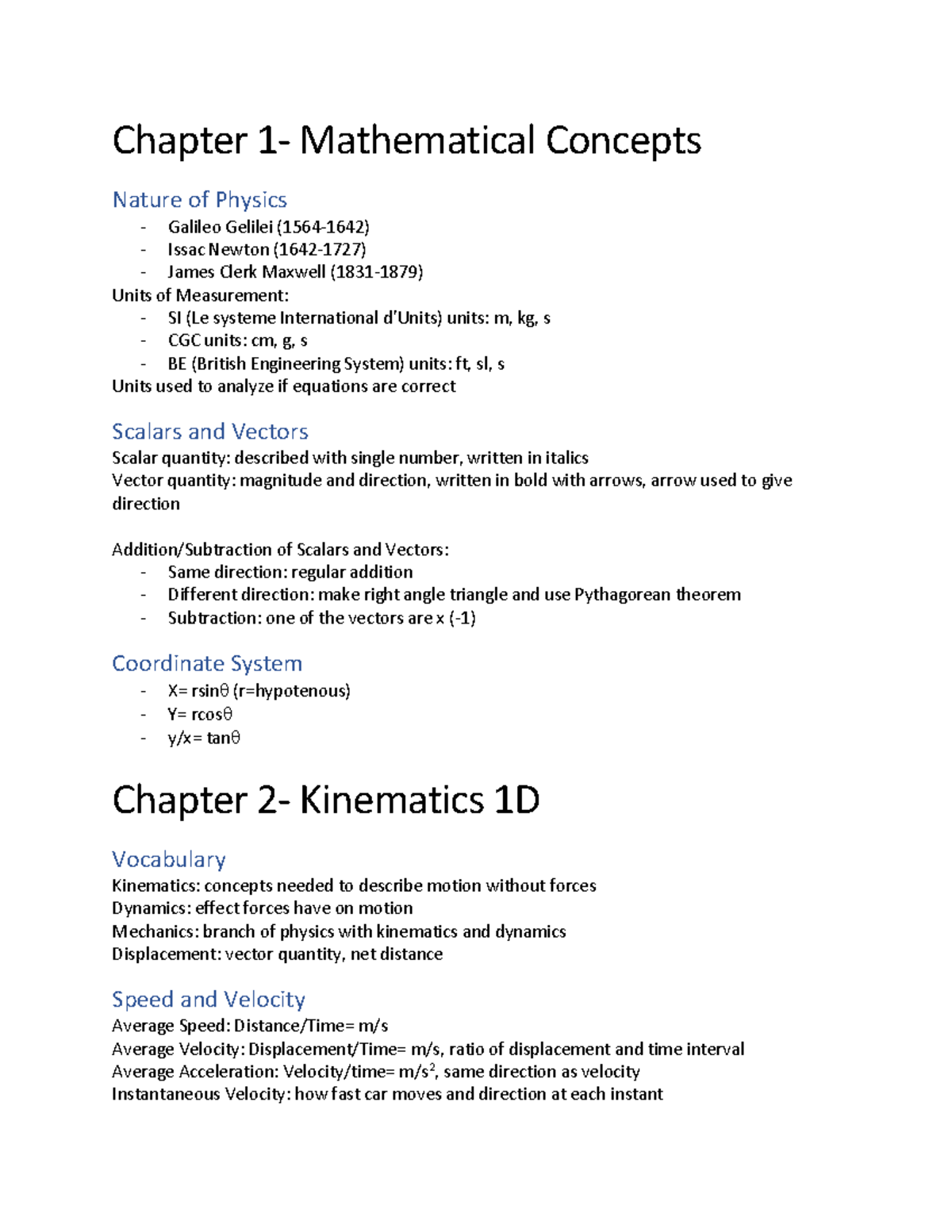 PHY136 Study Notes - Chapter 1- Mathematical Concepts Nature of Physics ...