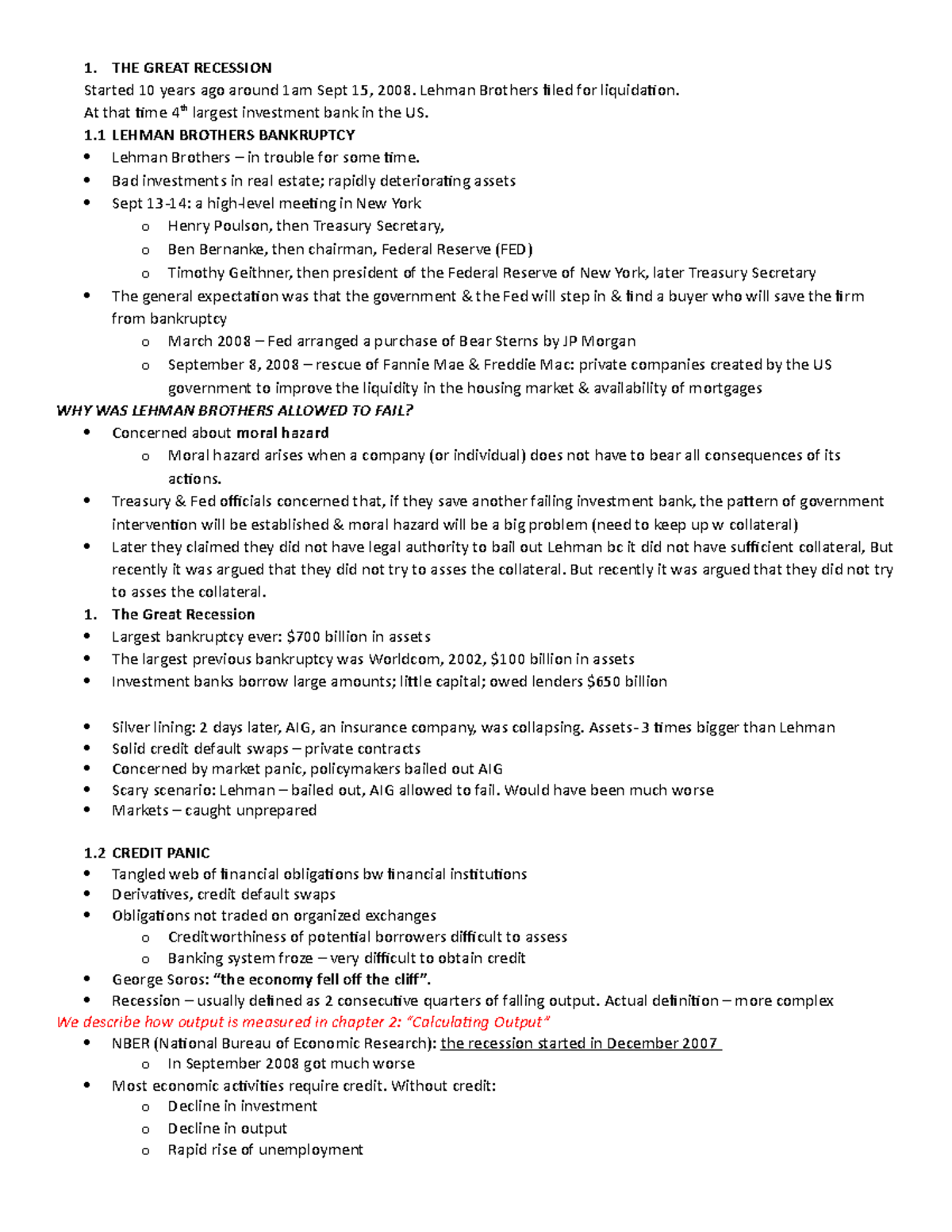 1. 2018 The Great Recession - 1. THE GREAT RECESSION Started 10 years ...