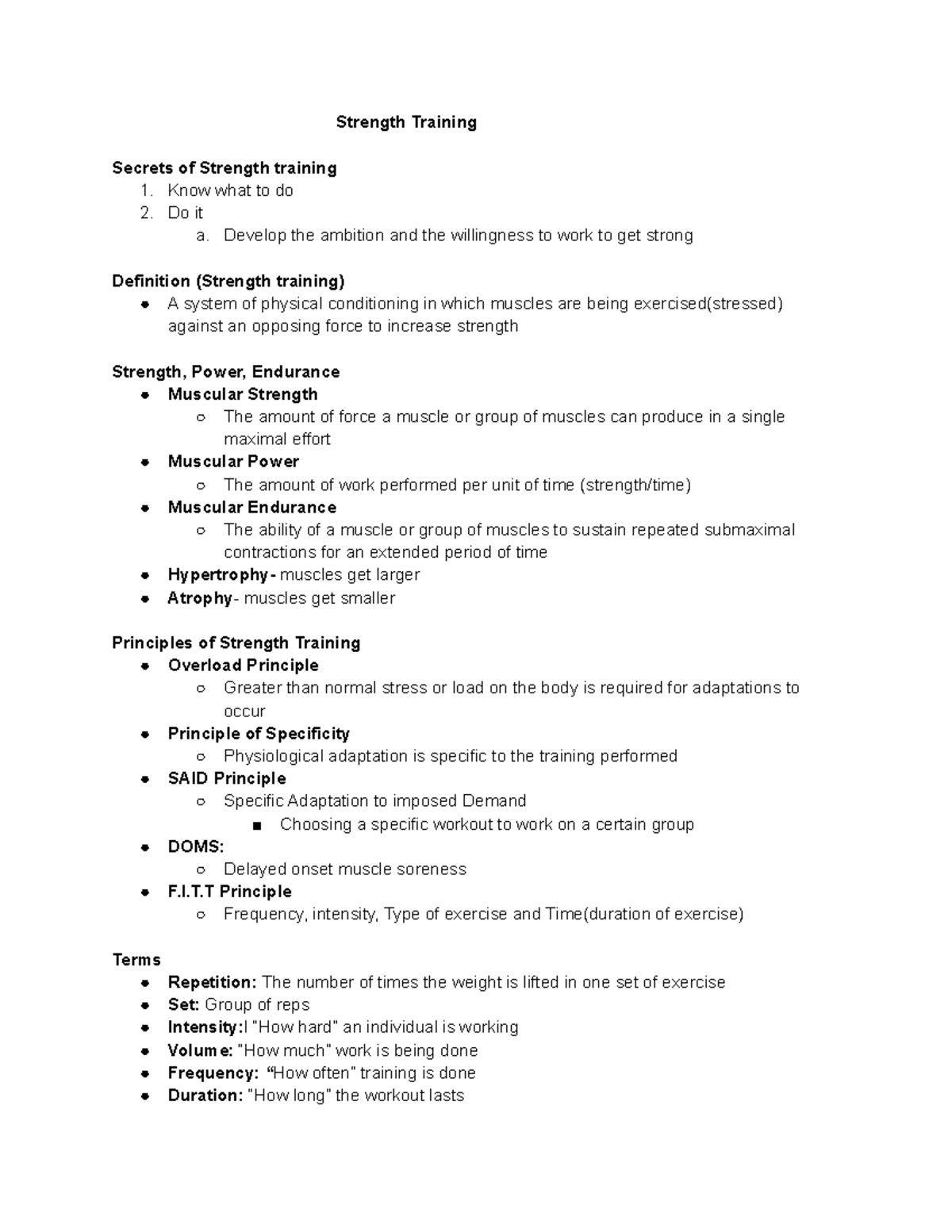 Kines 100 Lecture 8 - Strength Training Secrets of Strength training 1. Know what to do 2. Do it ...