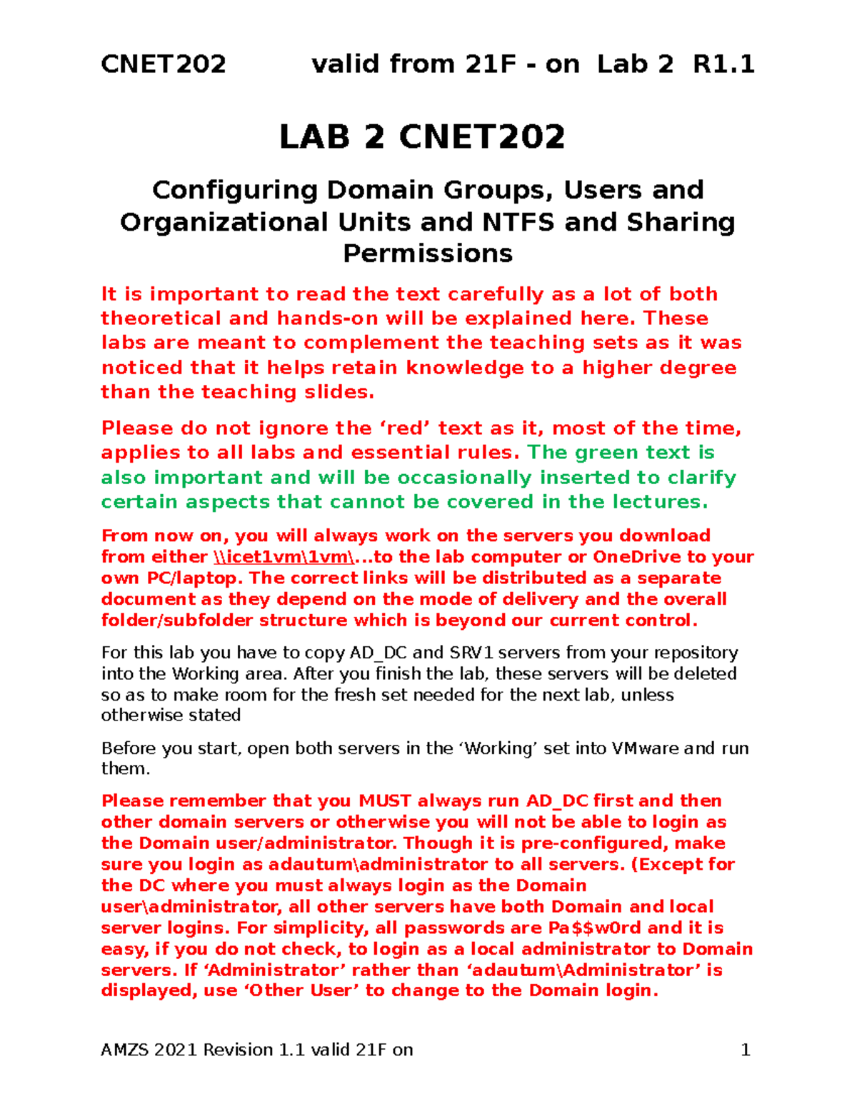 Student LAB 2 2019 - LAB 9 - LAB 2 CNET Configuring Domain Groups, Users and Organizational ...