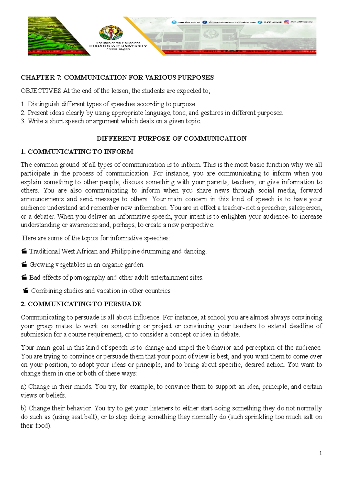 Chapter 6 lesson 1-2 - Lecture notes 1 - CHAPTER 7: COMMUNICATION FOR ...
