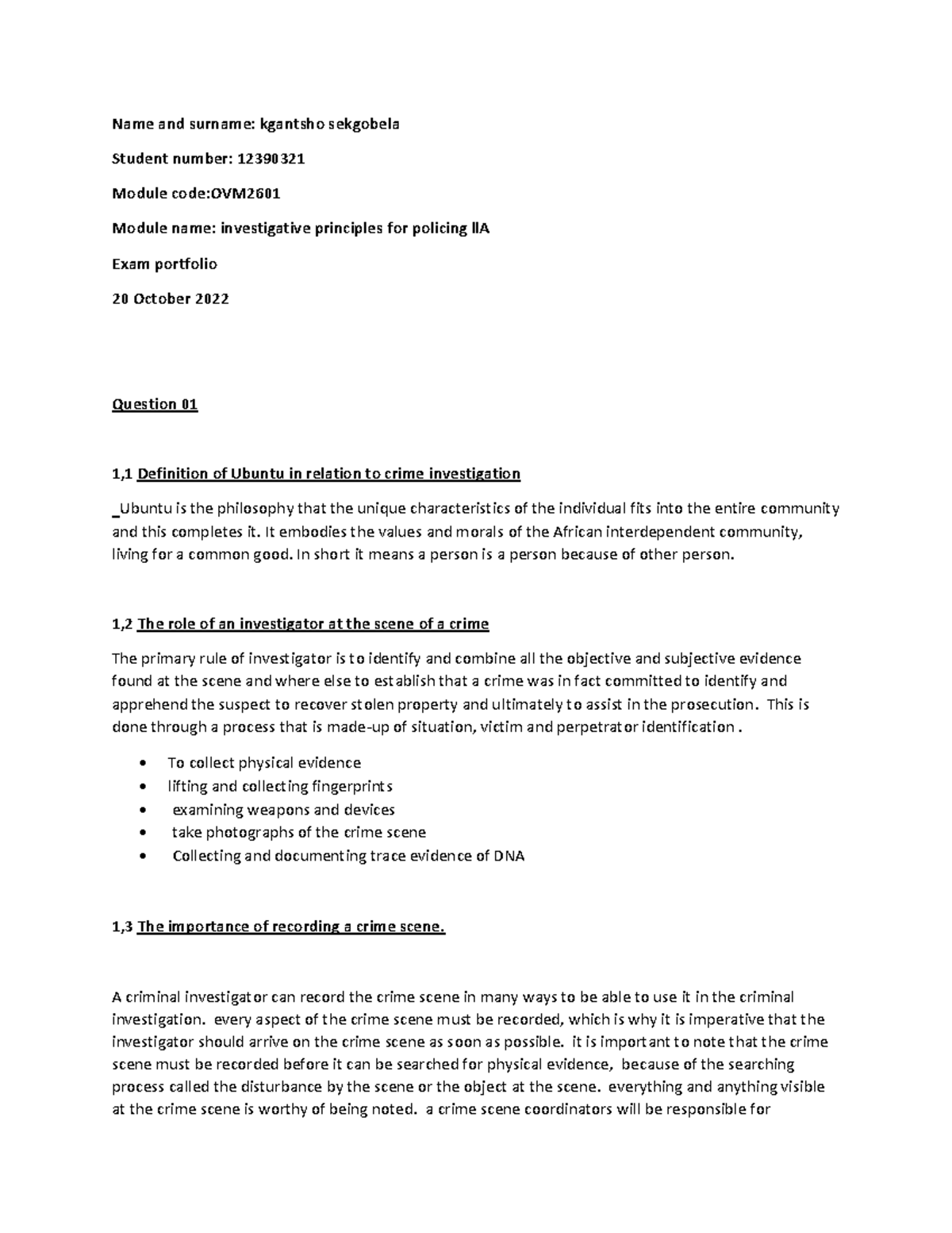 OVM2601 EXAM Portfolio - Name and surname: kgantsho sekgobela Student ...