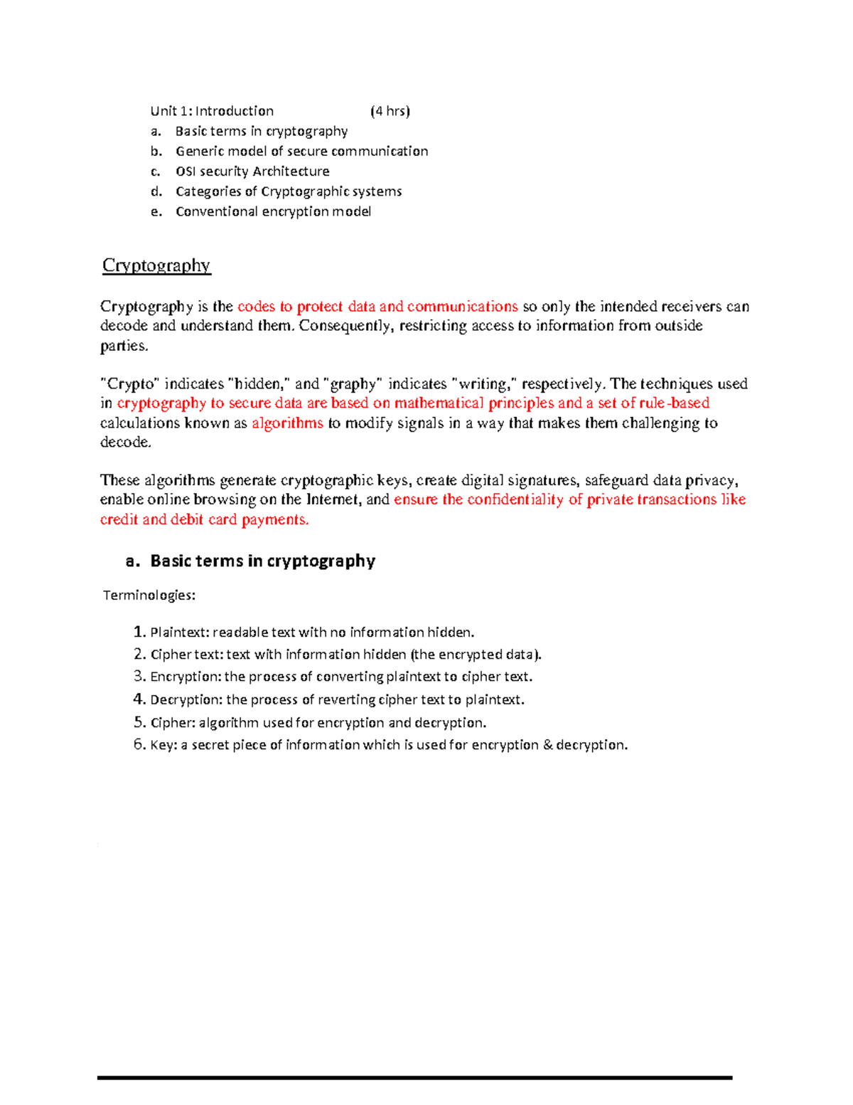 Cryptography-1 - cryptography - Unit 1: Introduction (4 hrs) a. Basic ...