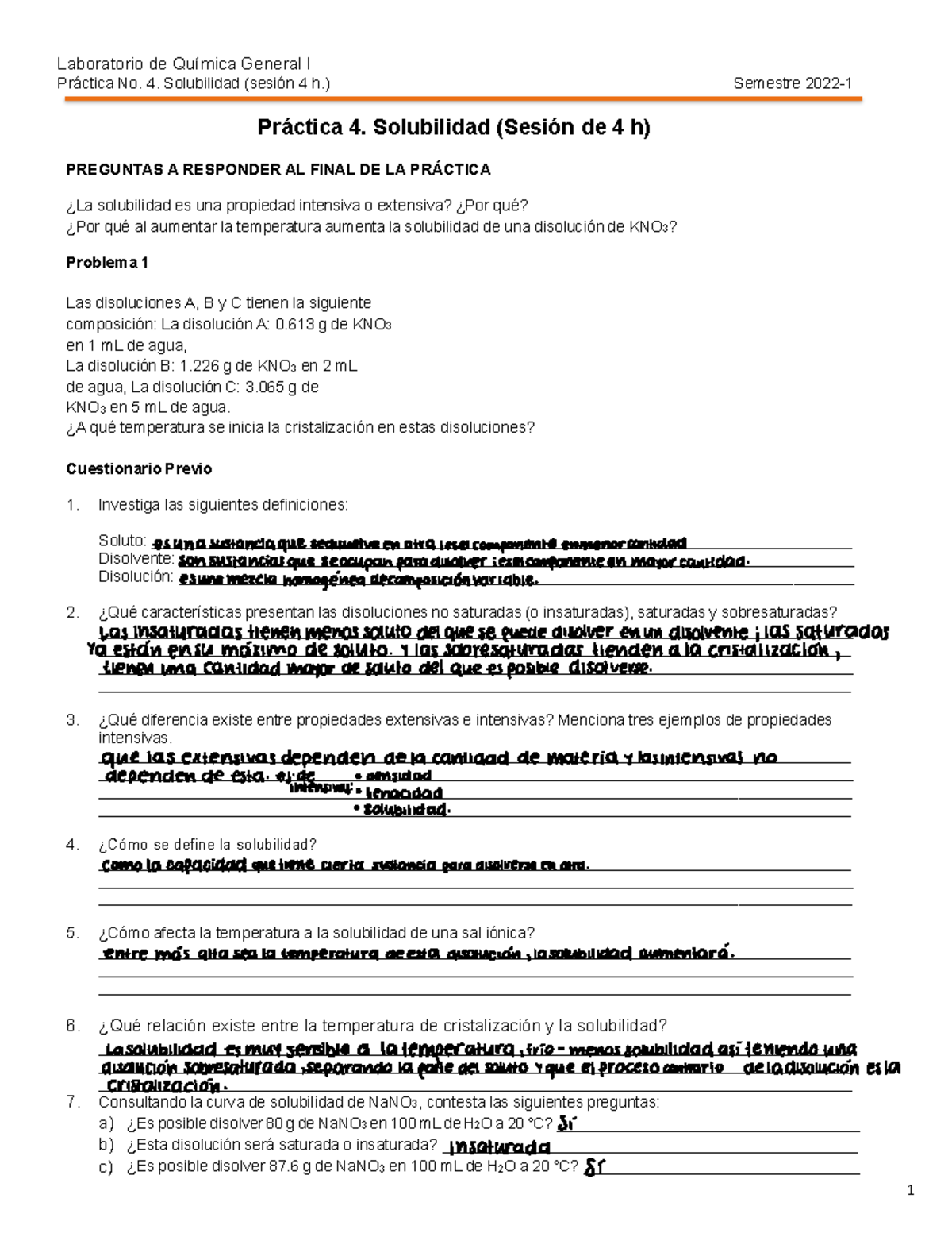 Práctica 4 Solubilidad Previo Práctica No 4 Solubilidad Sesión 4 H