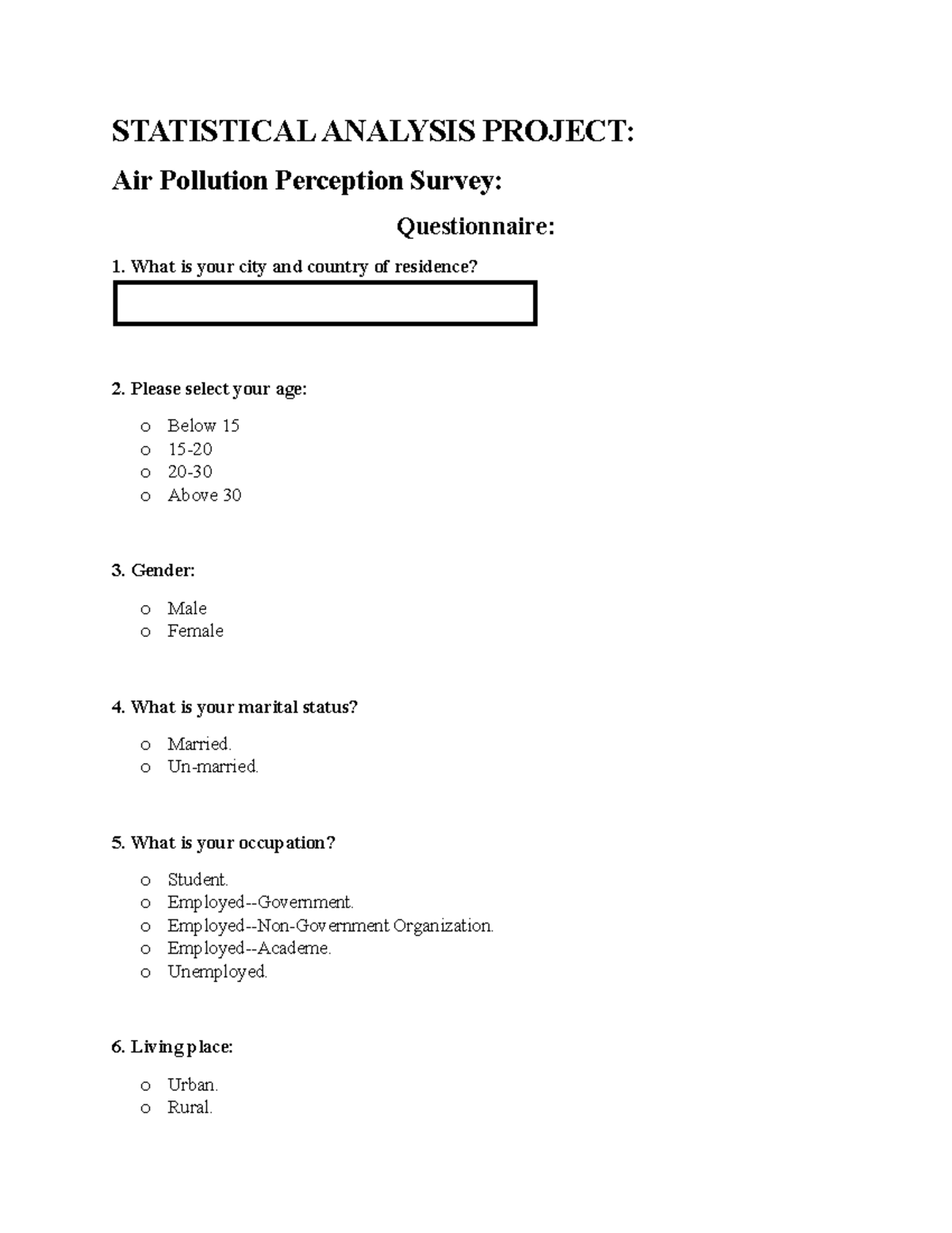 Statistical Analysis Project - STATISTICAL ANALYSIS PROJECT: Air ...