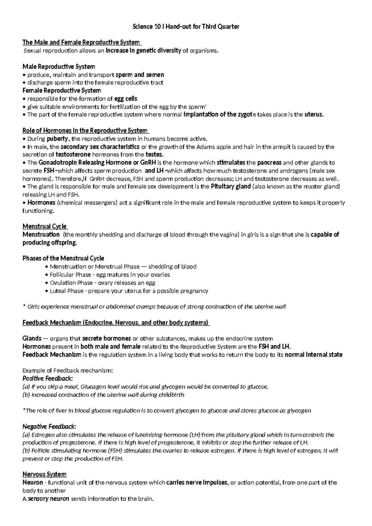 Science 10 I Hand Out Notes - Science 10 I Hand-out for Third Quarter ...