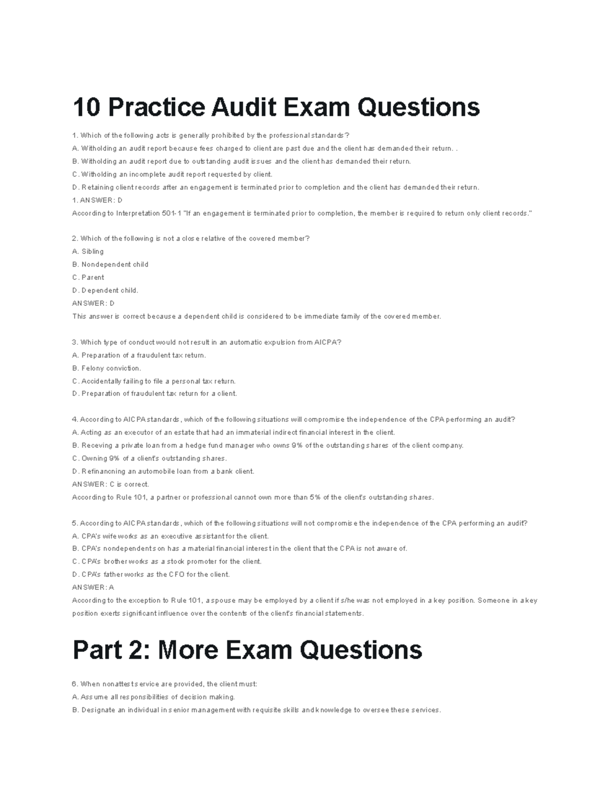 10 Practice Audit Exam Questions - 10 Practice Audit Exam Questions ...