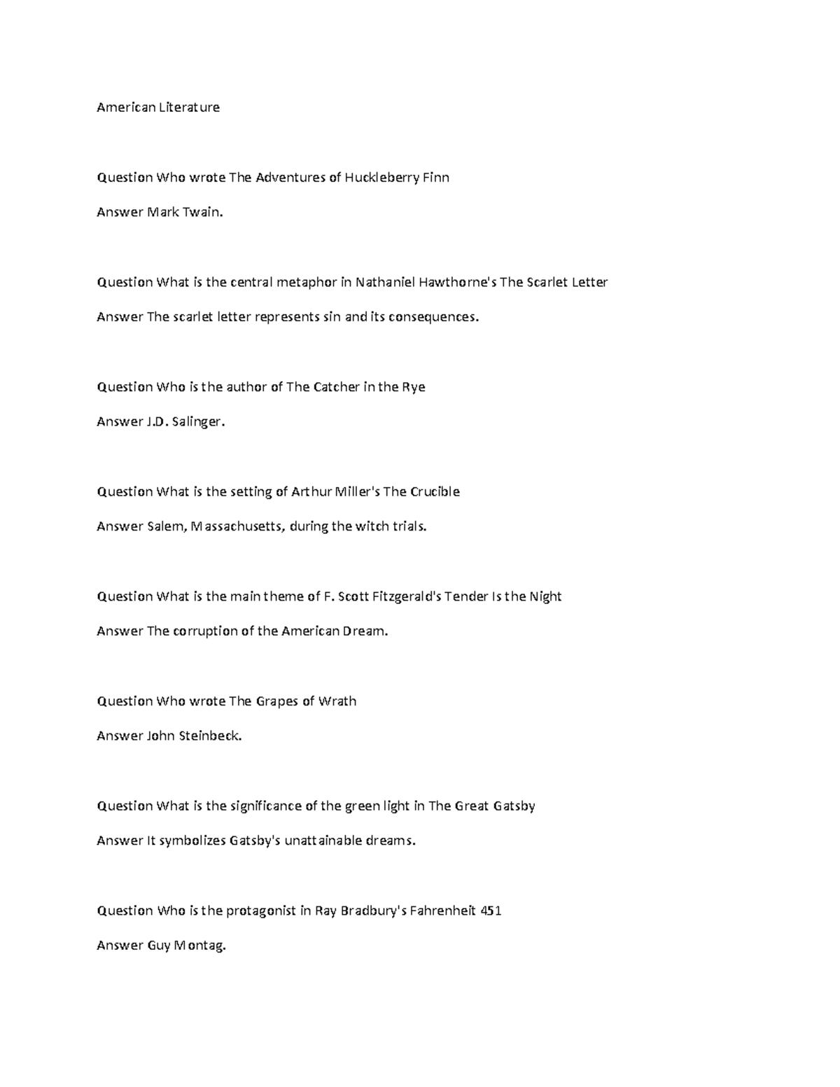 American Literature - spoken eng - American Literature Question Who ...