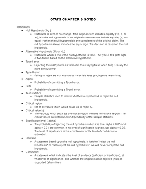 Stats chapter 7 notes - STATS CHAPTER 7 NOTES Definitions: Central ...