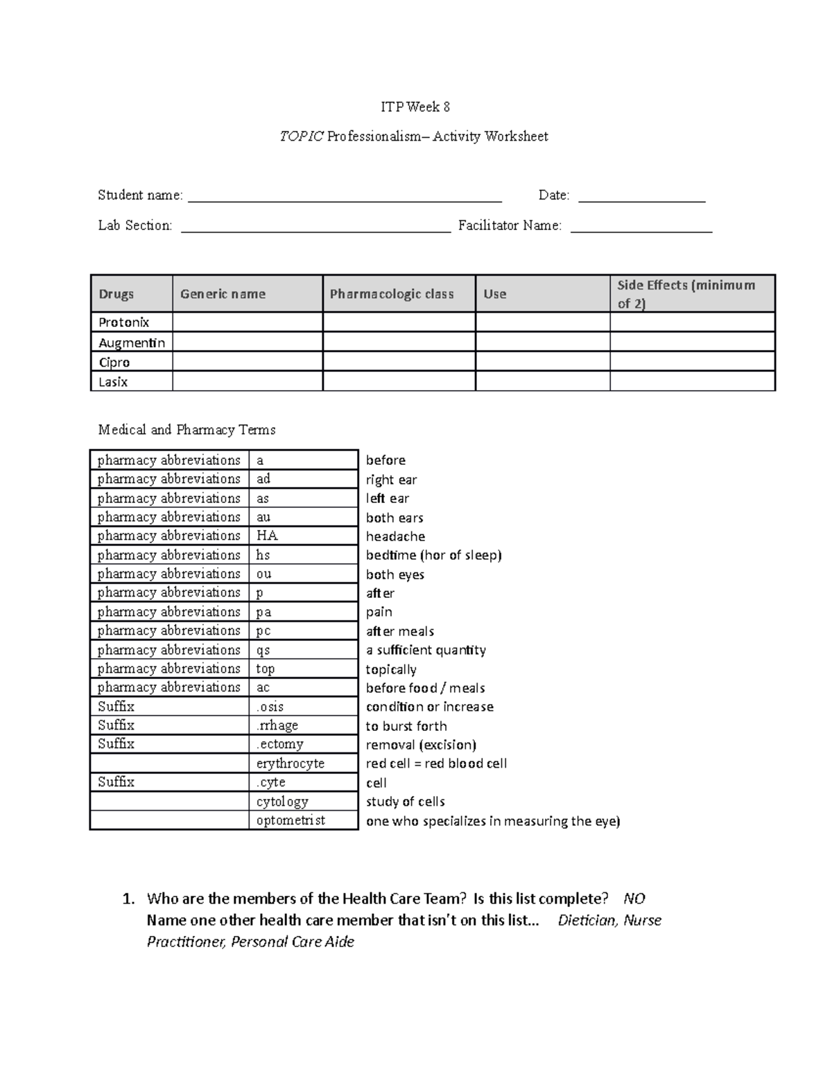 ITP Intro to RX and medication orders Answer 2020 - ITP Week 8 TOPIC ...