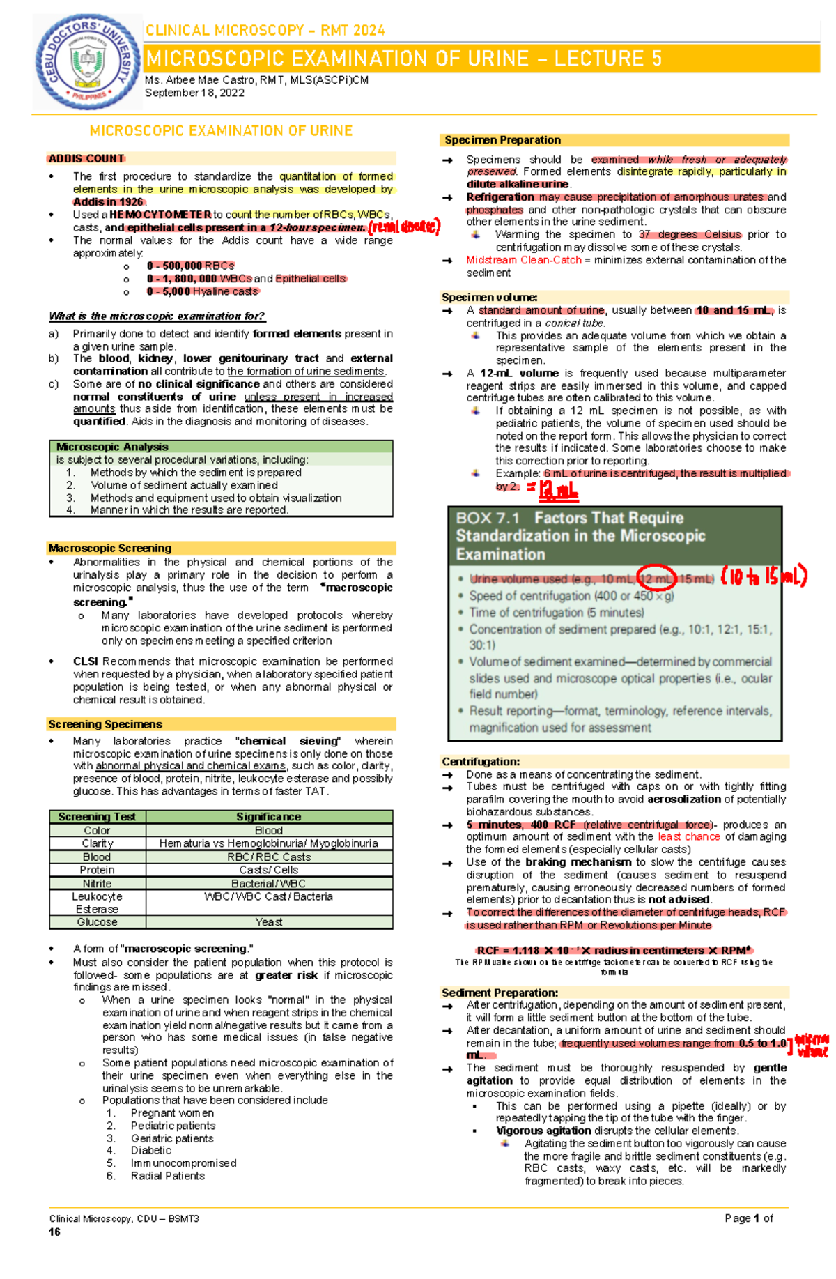 3rd Lec Exam 1-7 - Study material - Clinical Microscopy, CDU – BSMT3 Page 1 of 16 CLINICAL - Studocu
