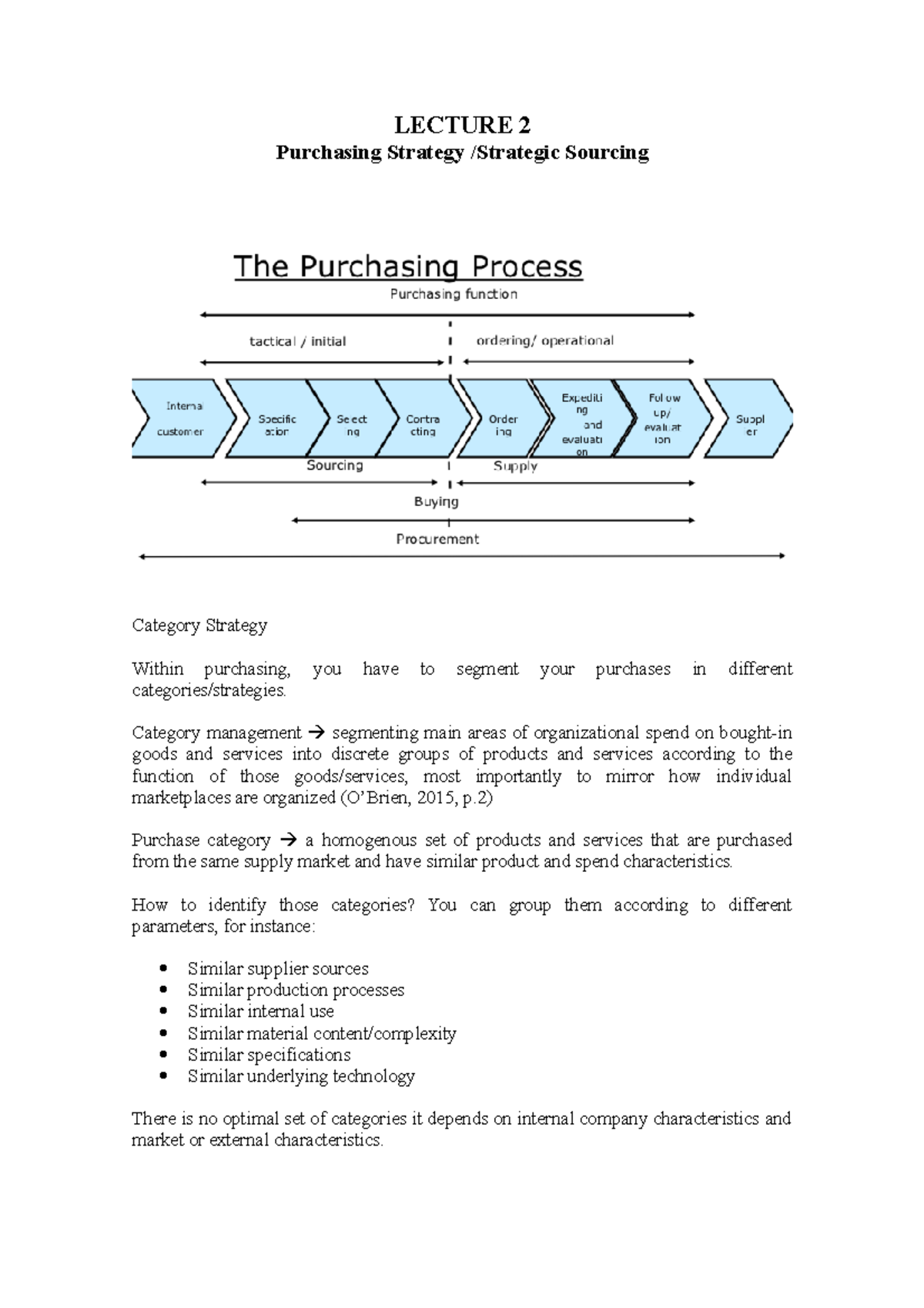 Lecture 2 - LECTURE 2 Purchasing Strategy /Strategic Sourcing Category ...