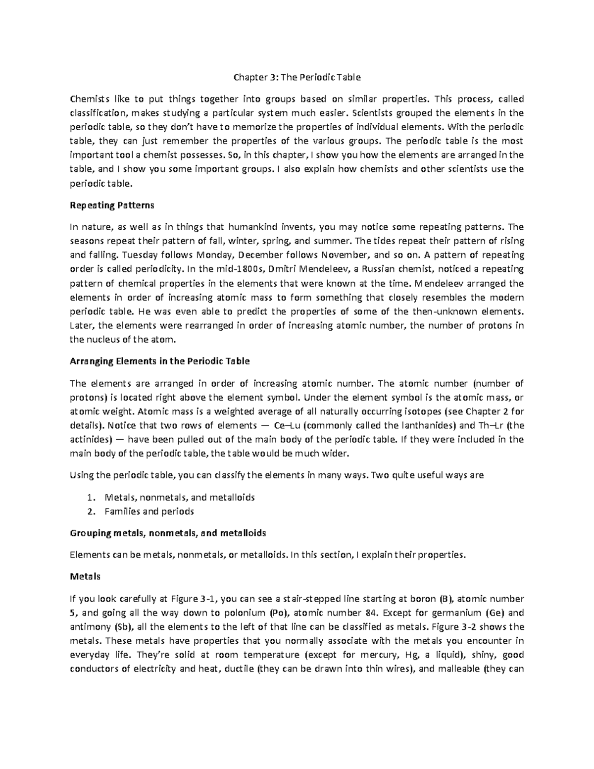 Chemistry Chapter 3 - The Periodic Table - Chapter 3: The Periodic ...