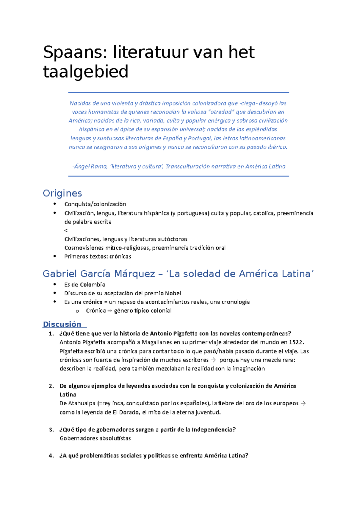 Samenvatting S3LI - Spaans: literatuur van het taalgebied Nacidas de ...