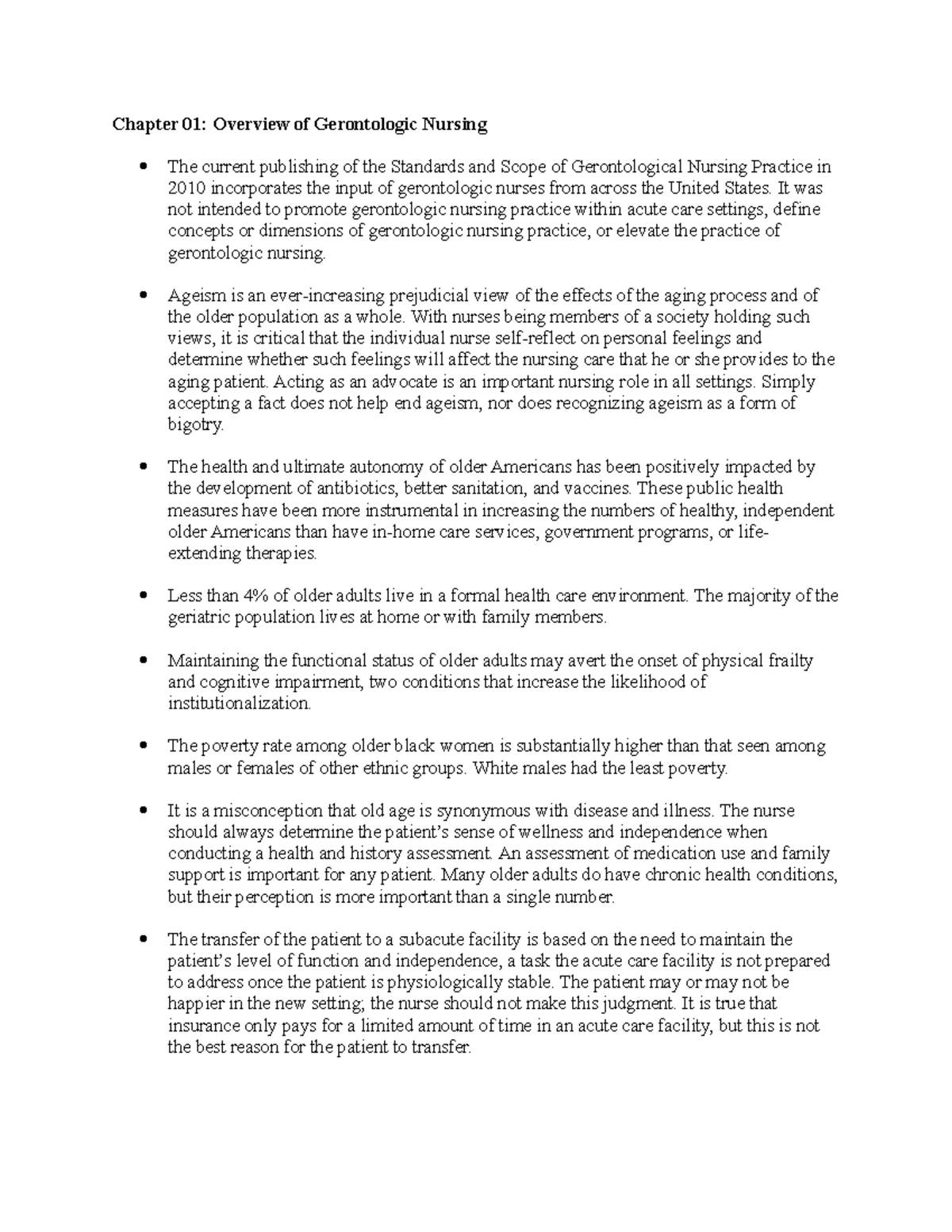 Gerontology Principals - Chapter 01: Overview of Gerontologic Nursing ...