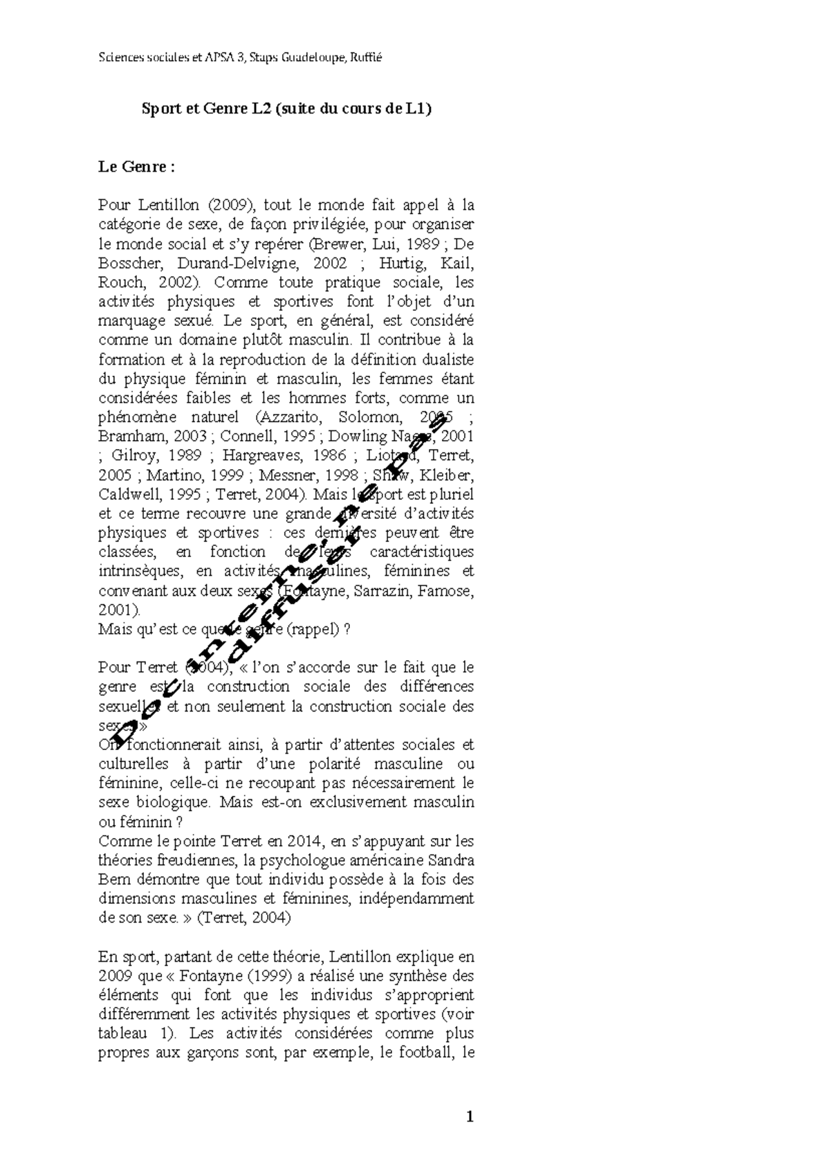 5- Sport et Genre L2 (suite) - Sport et Genre L2 (suite du cours de L1 ...